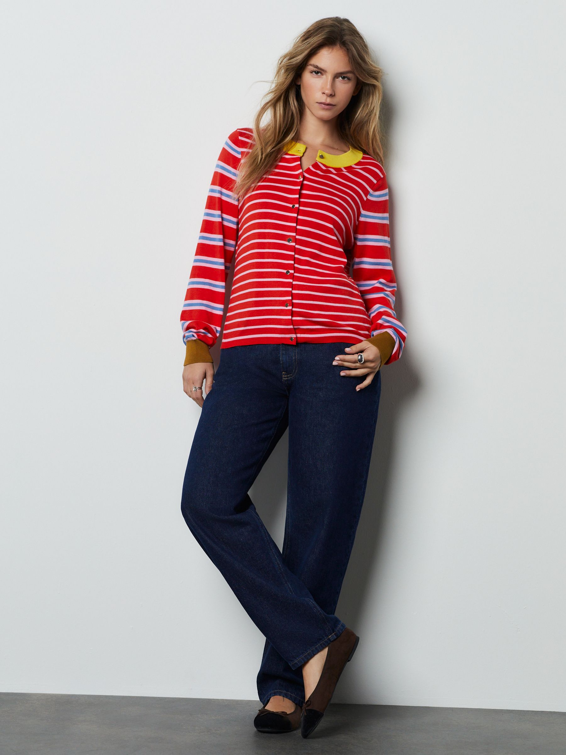 Buy Red Multi Stripe Soft Touch Cotton Rich Pocket Front Cardigan from ...
