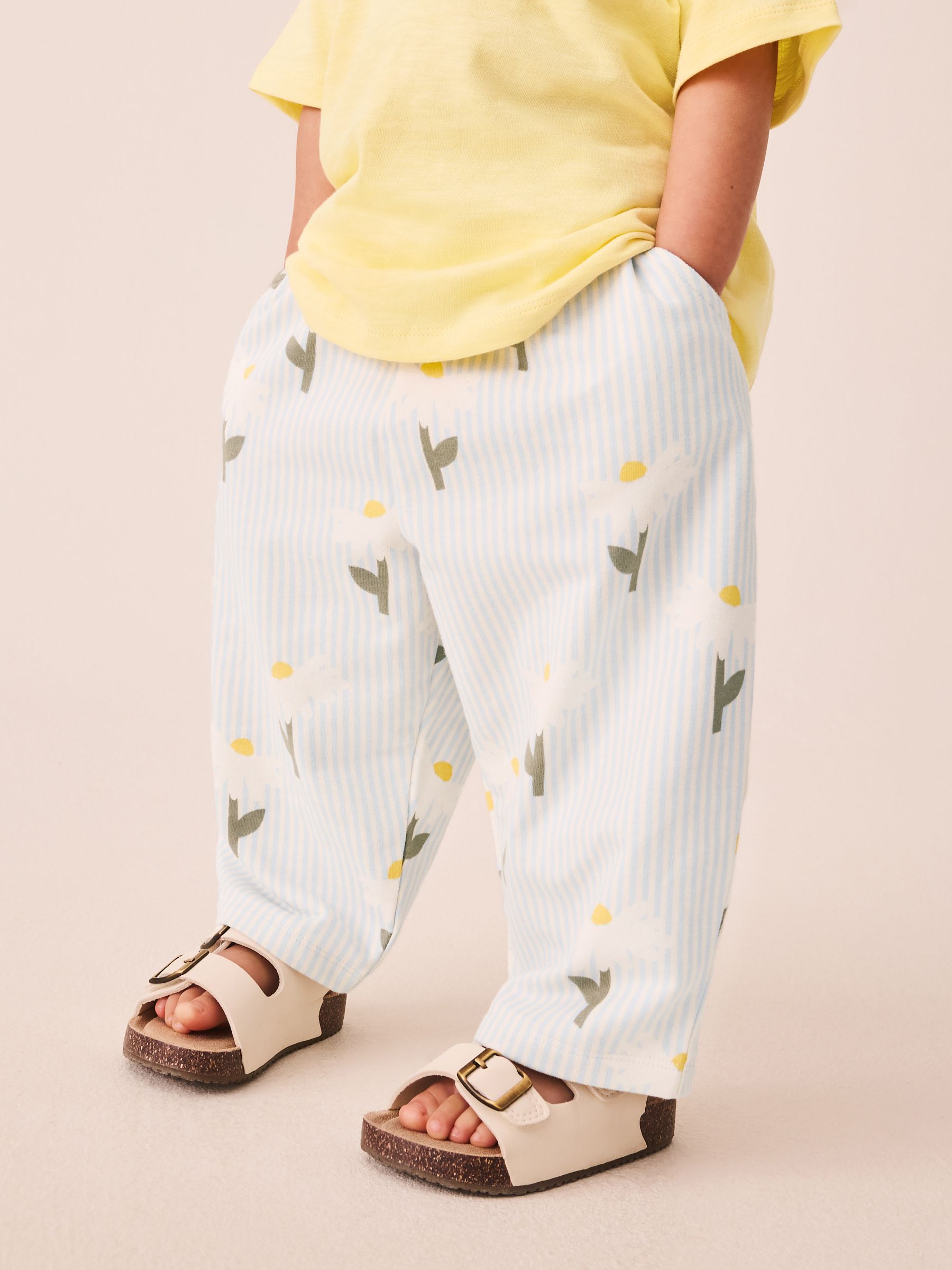 Buy Lemon Yellow Daisy Short Sleeve Top and Barrel Trousers Set (3mths ...