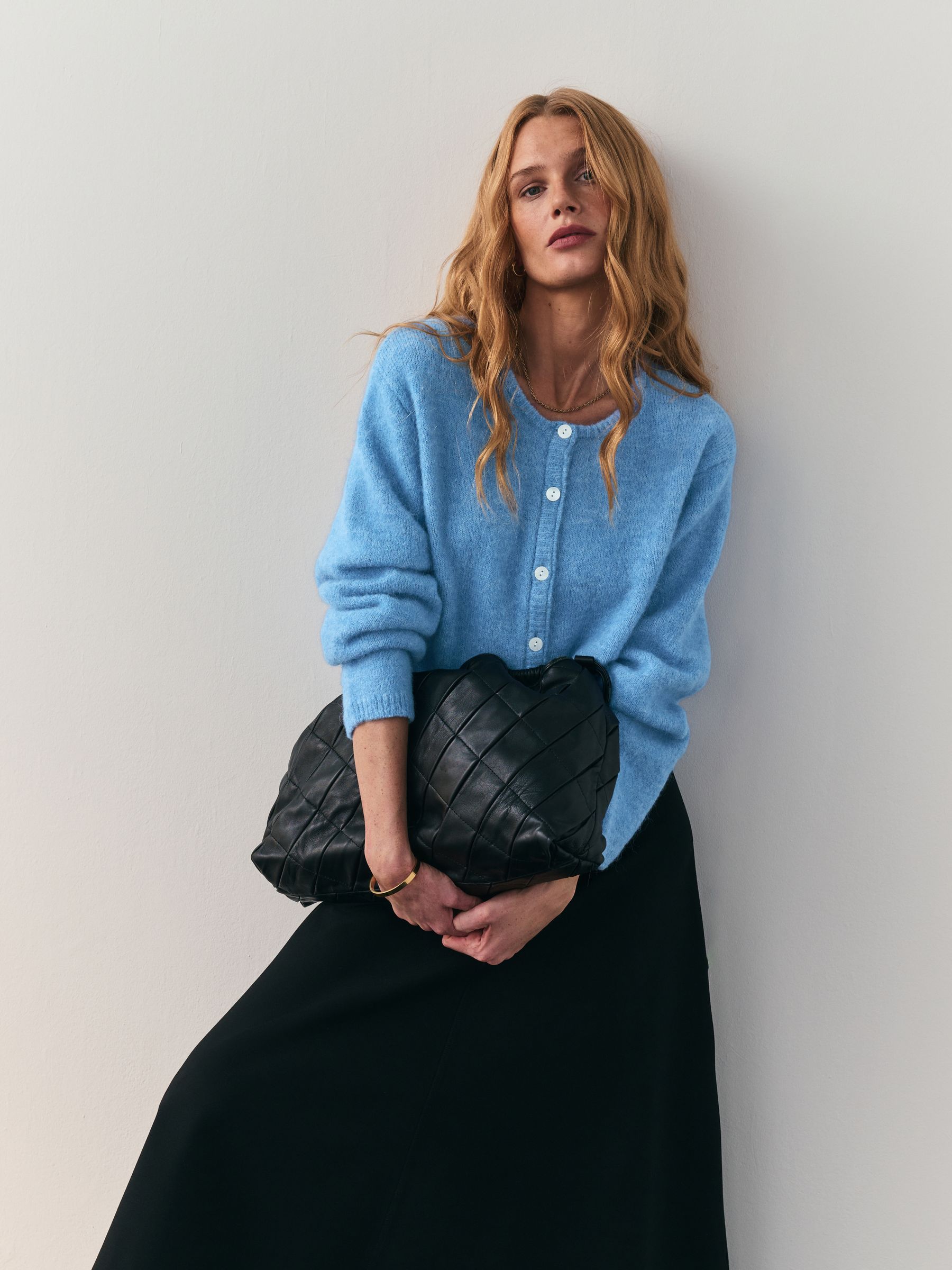 Buy Nothing Ordinary Blue Alpaca Wool Blend Crew Neck Knitted Cardigan ...