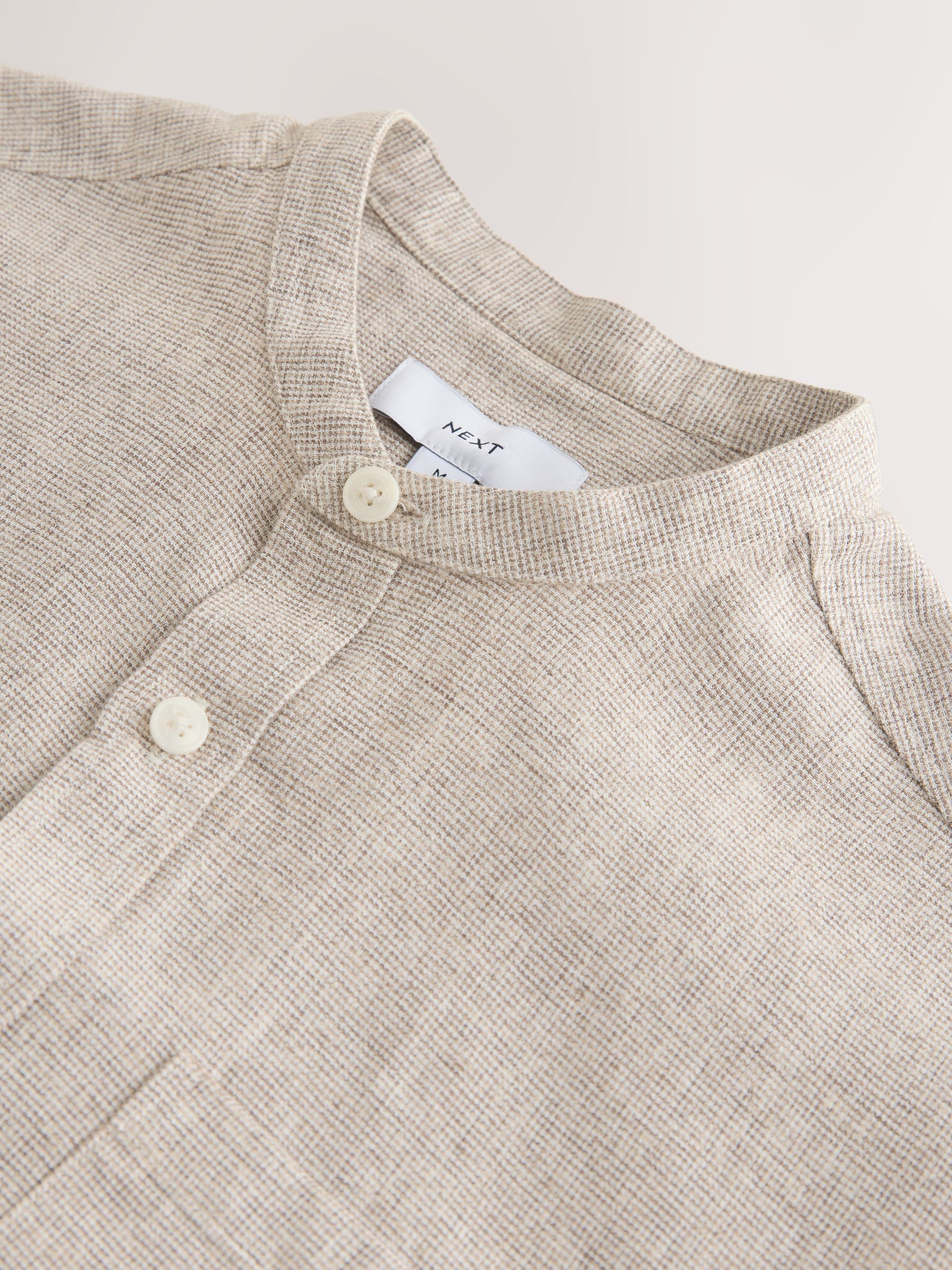 Buy Neutral Grandad Collar Cotton Linen Blend Long Sleeve Shirt from ...