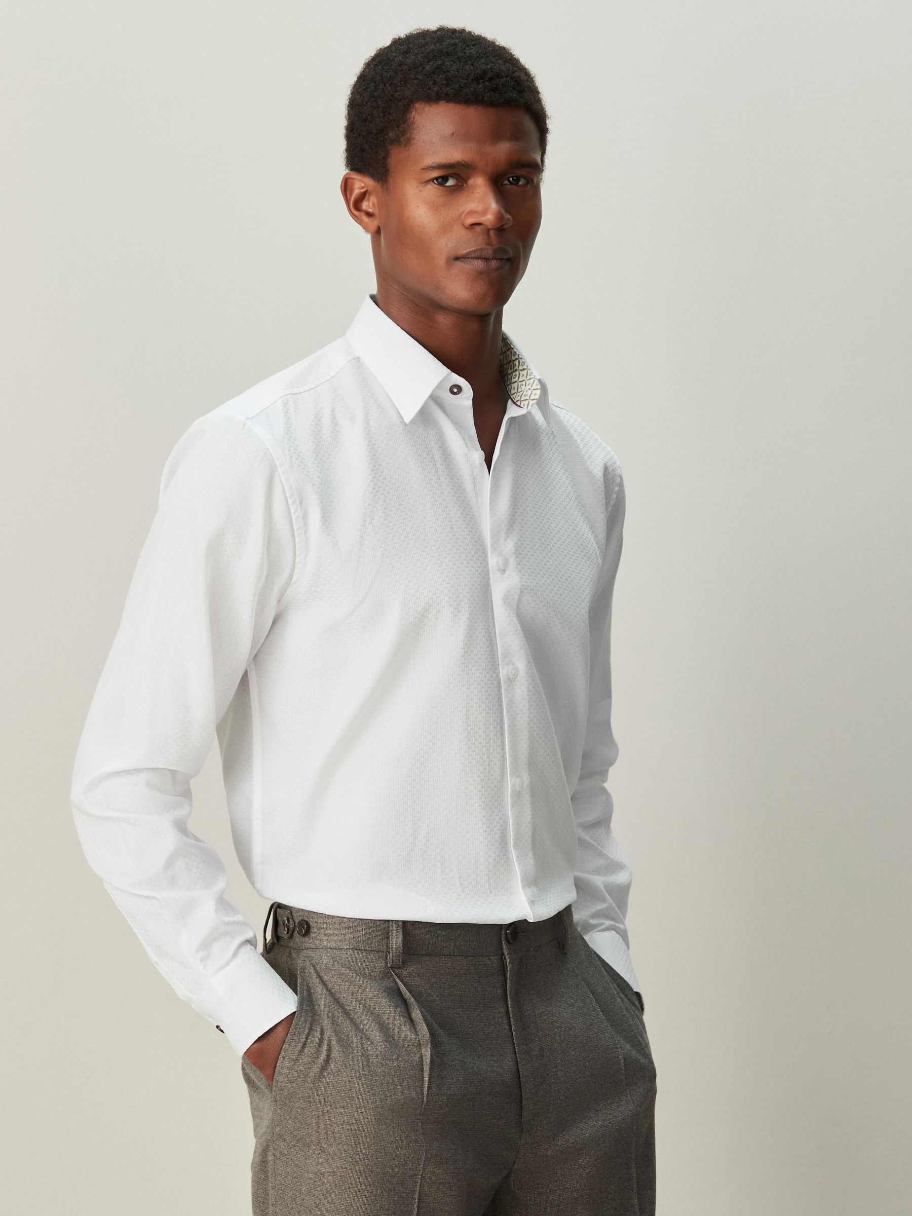 Buy White - Regular Fit - Cotton Trimmed Textured Smart Shirt from Next ...