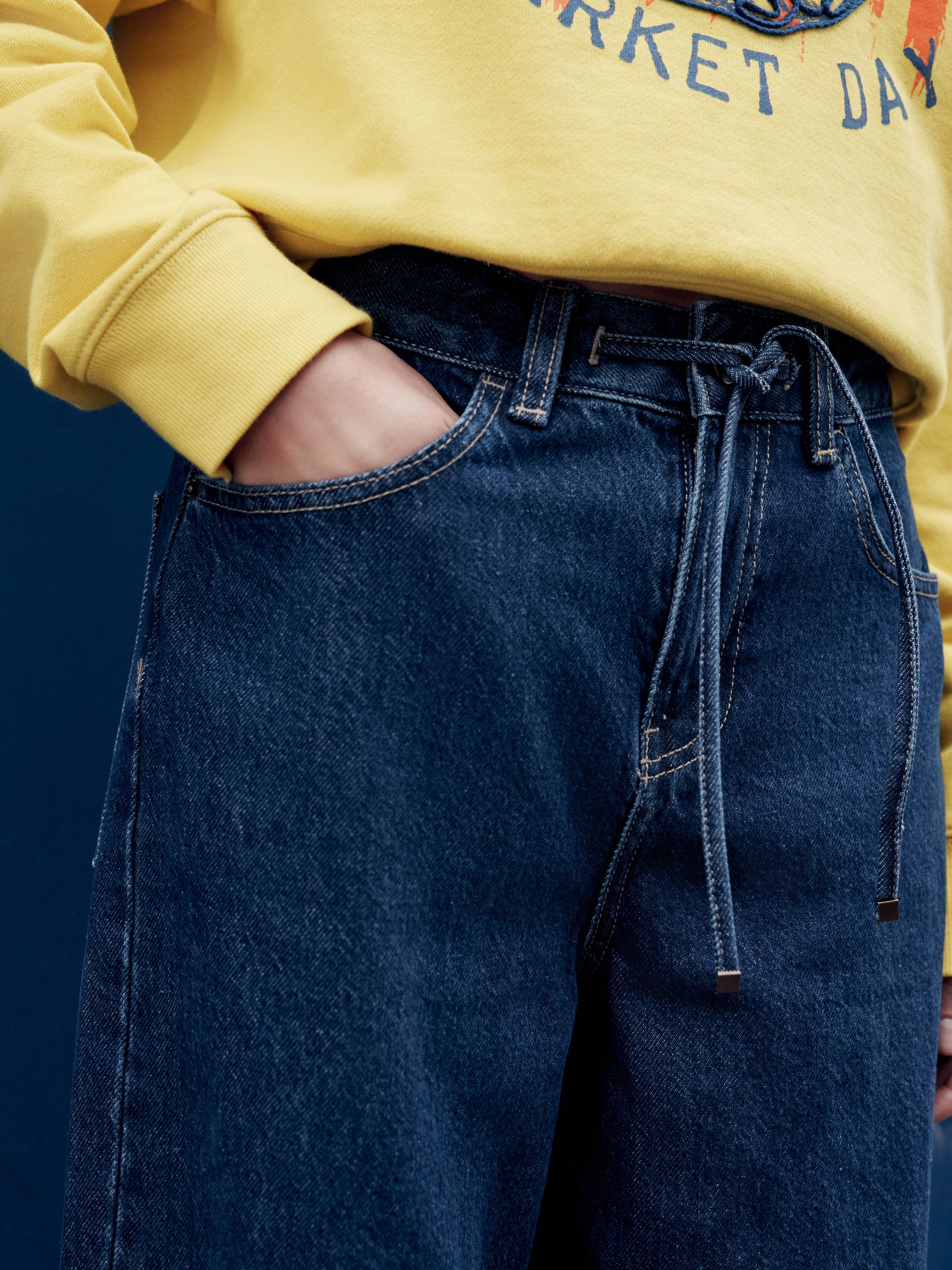 Buy Dark Blue Wide Leg Drawstring Waist Jeans from the Next UK online shop