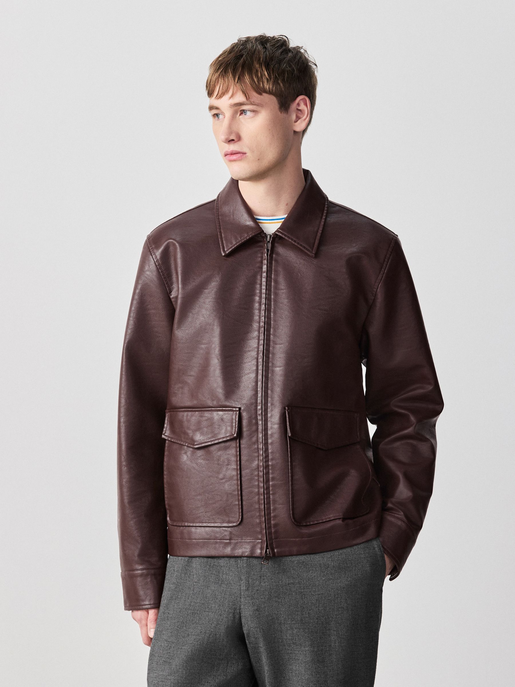 Buy Brown Faux Leather Patch Pockets Jacket from the Next UK online shop