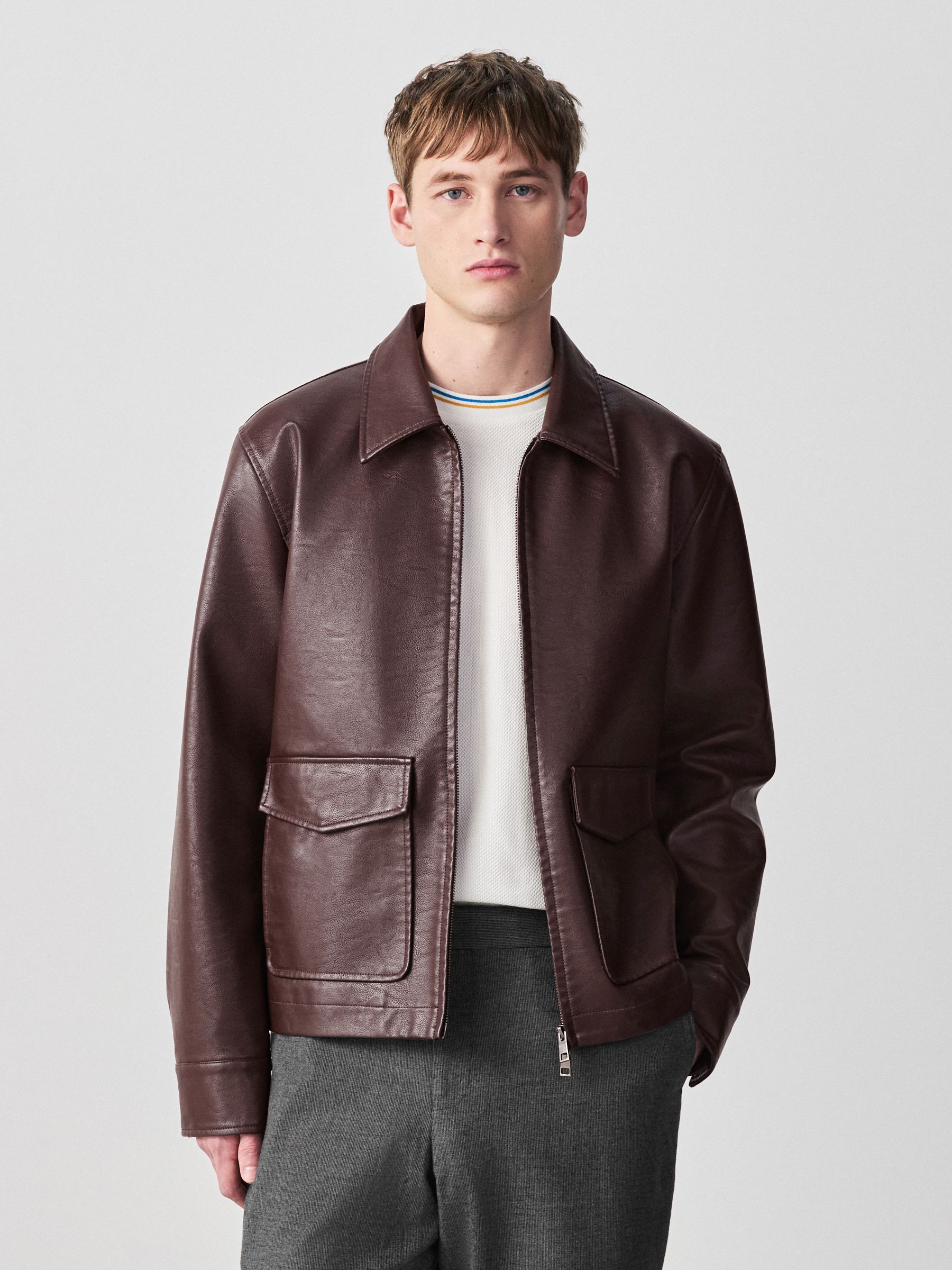 Buy Brown Faux Leather Patch Pockets Jacket from the Next UK online shop