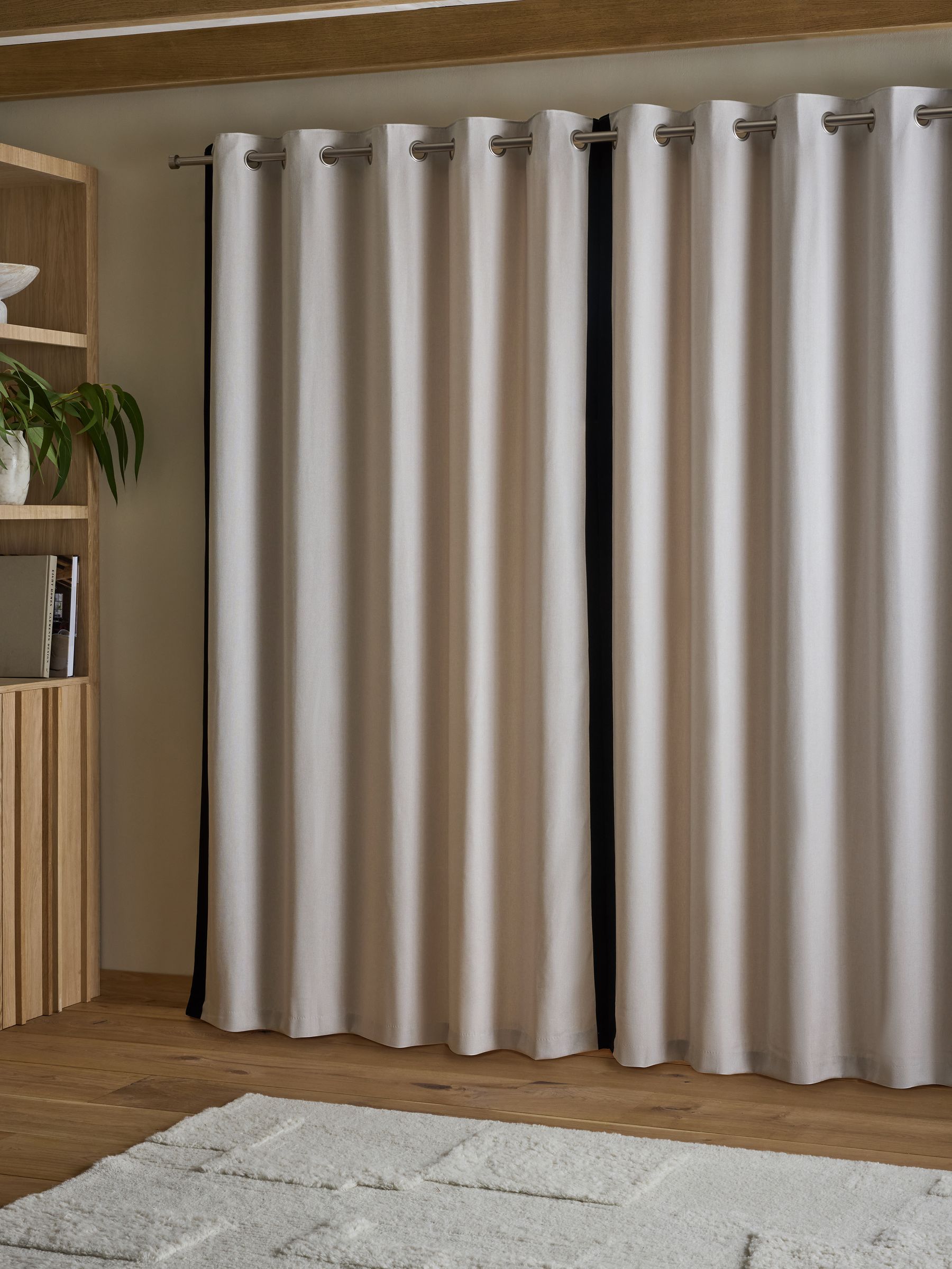 Buy Natural/Black Contrast Border Leading Edge Eyelet Lined Curtains ...