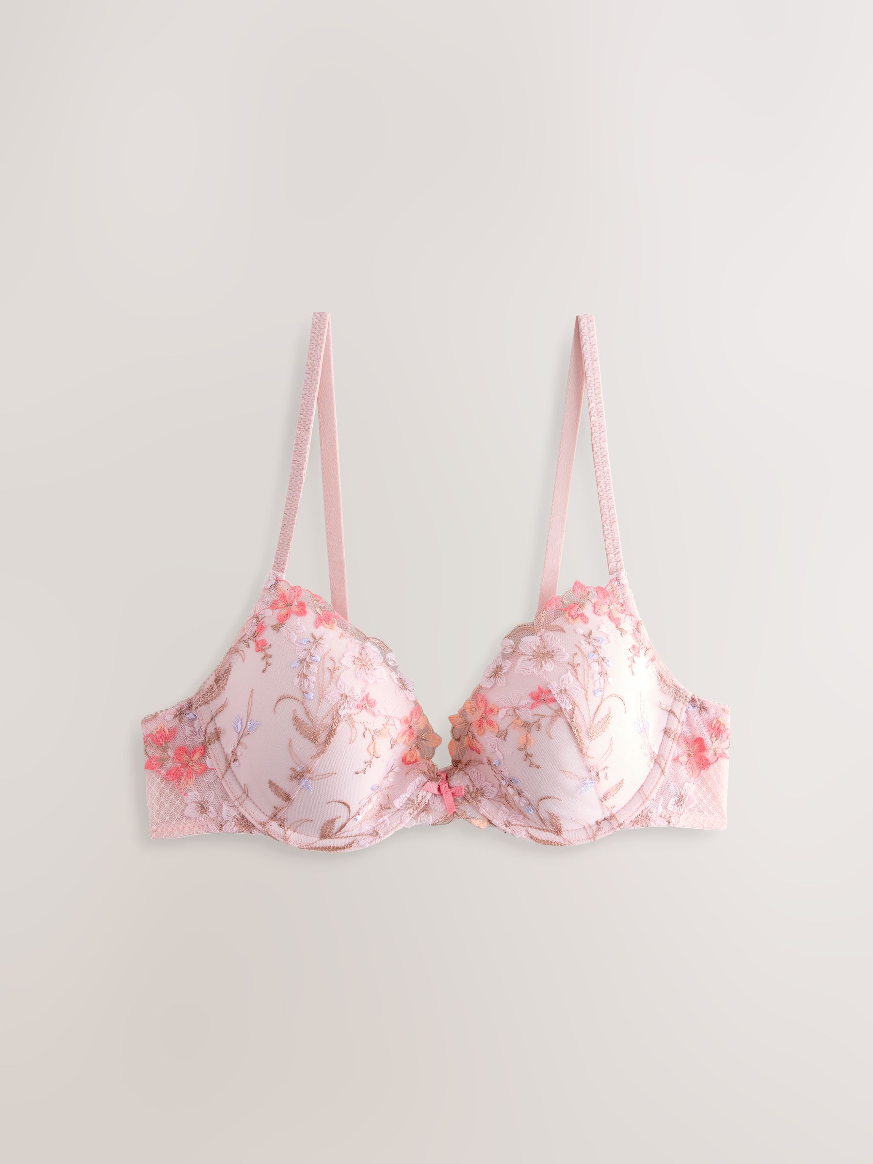 Buy Pink Premium Swiss Designed Embroidered Padded Plunge Bra from the ...