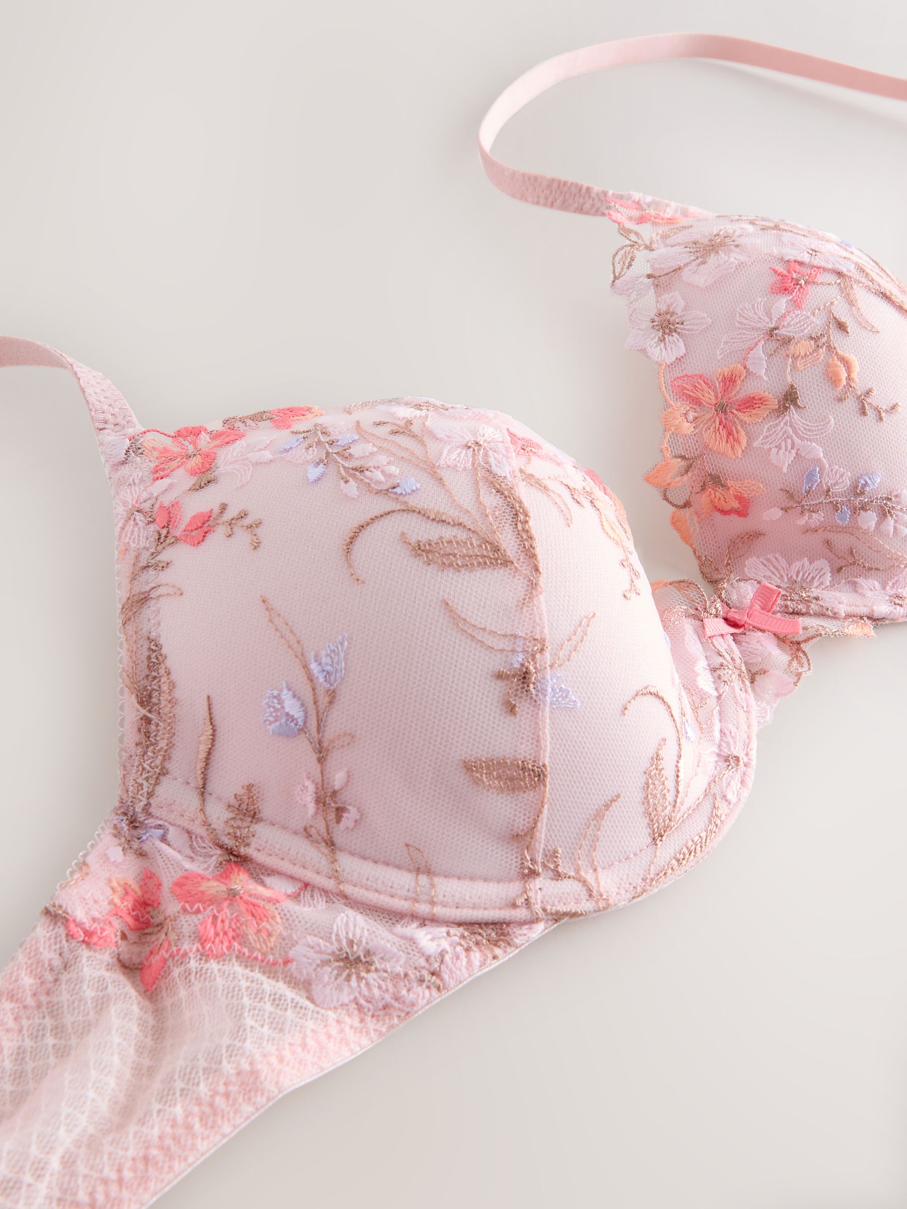 Buy Pink Premium Swiss Designed Embroidery Padded Plunge Bra from the ...
