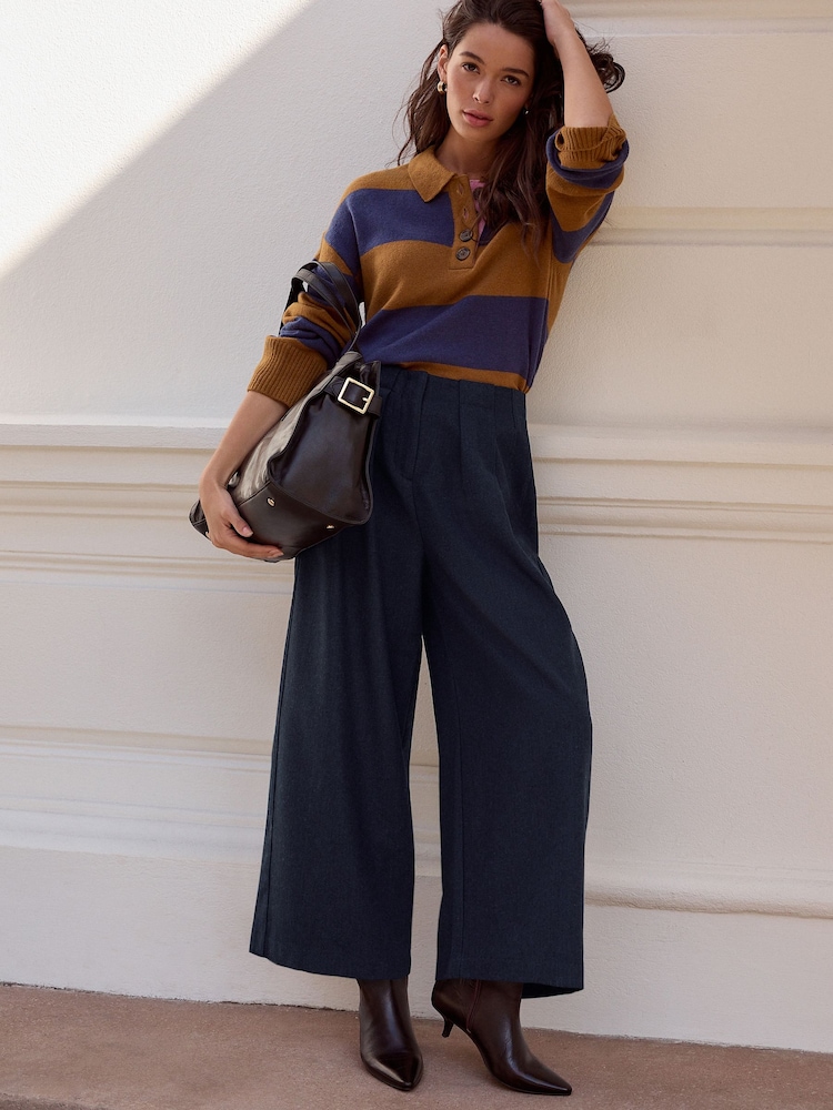 Buy Camel Brown/Blue Stripe - 100% Wool N.Premium Polo Jumper from Next ...