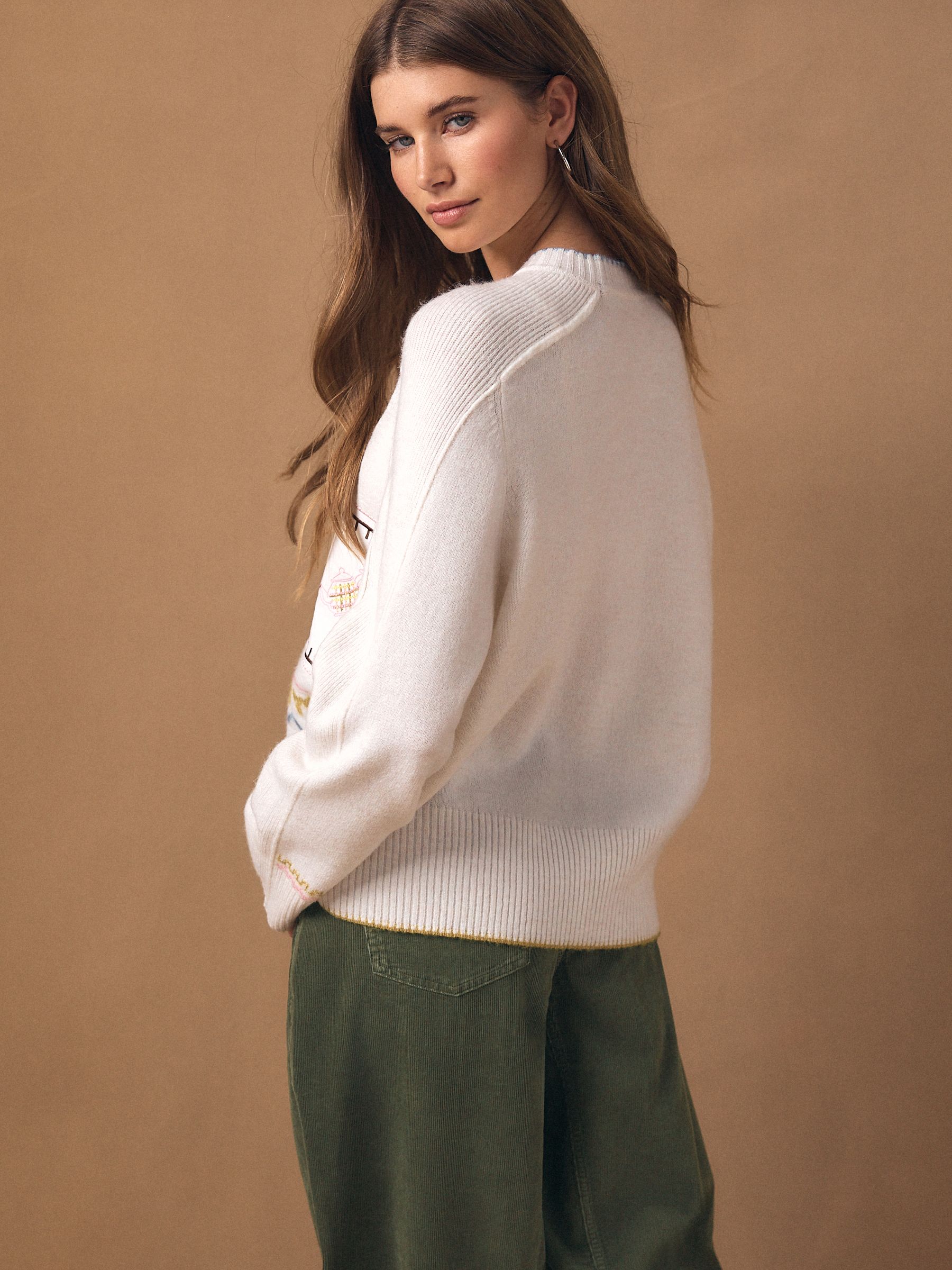 Buy Ecru Embroidered Crew Neck Knitted Jumper with Wool from Next Israel