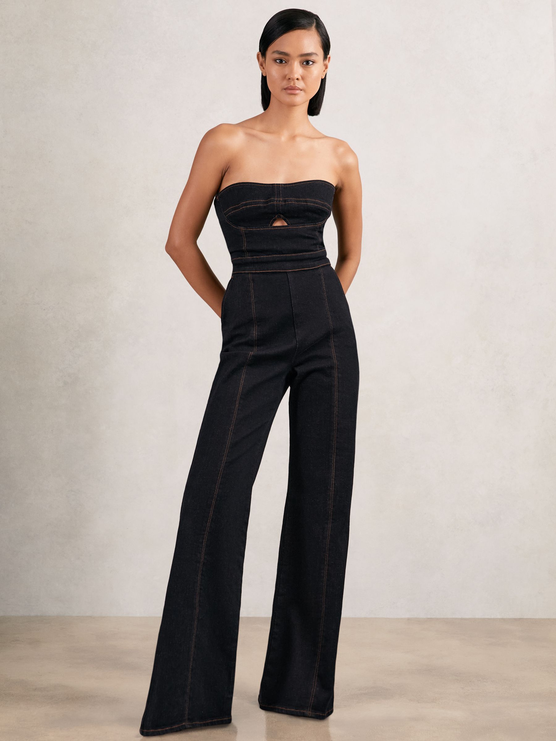Buy Reiss Indigo Blue Tylie Strapless Wide Leg Denim Jumpsuit from the ...