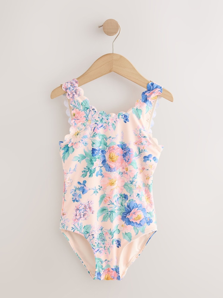 Buy Pink Floral Scallop Edge Swimsuit (3-16yrs) from Next Australia