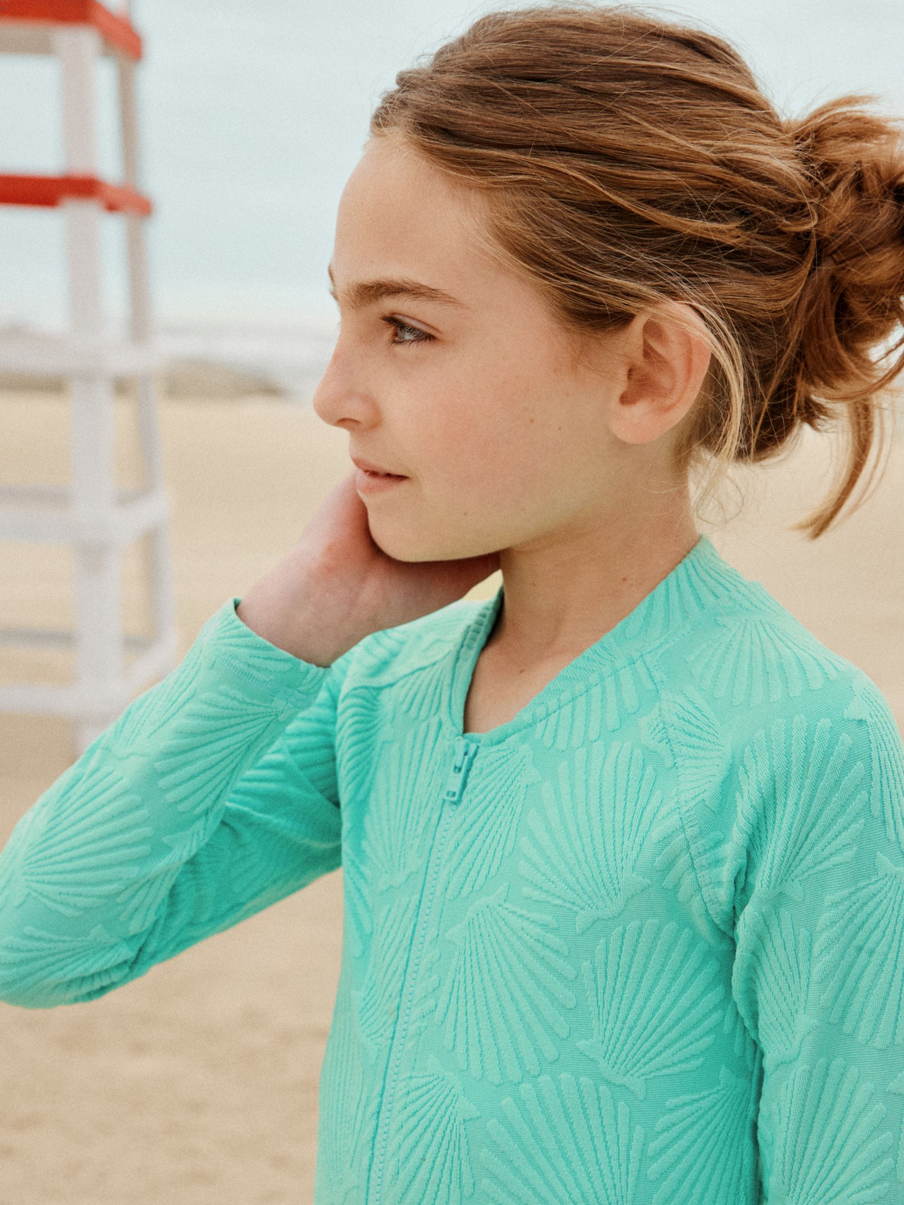 Buy Mint Green Shell Textured Long Sleeve Sunsafe Swimsuit (3-16yrs ...