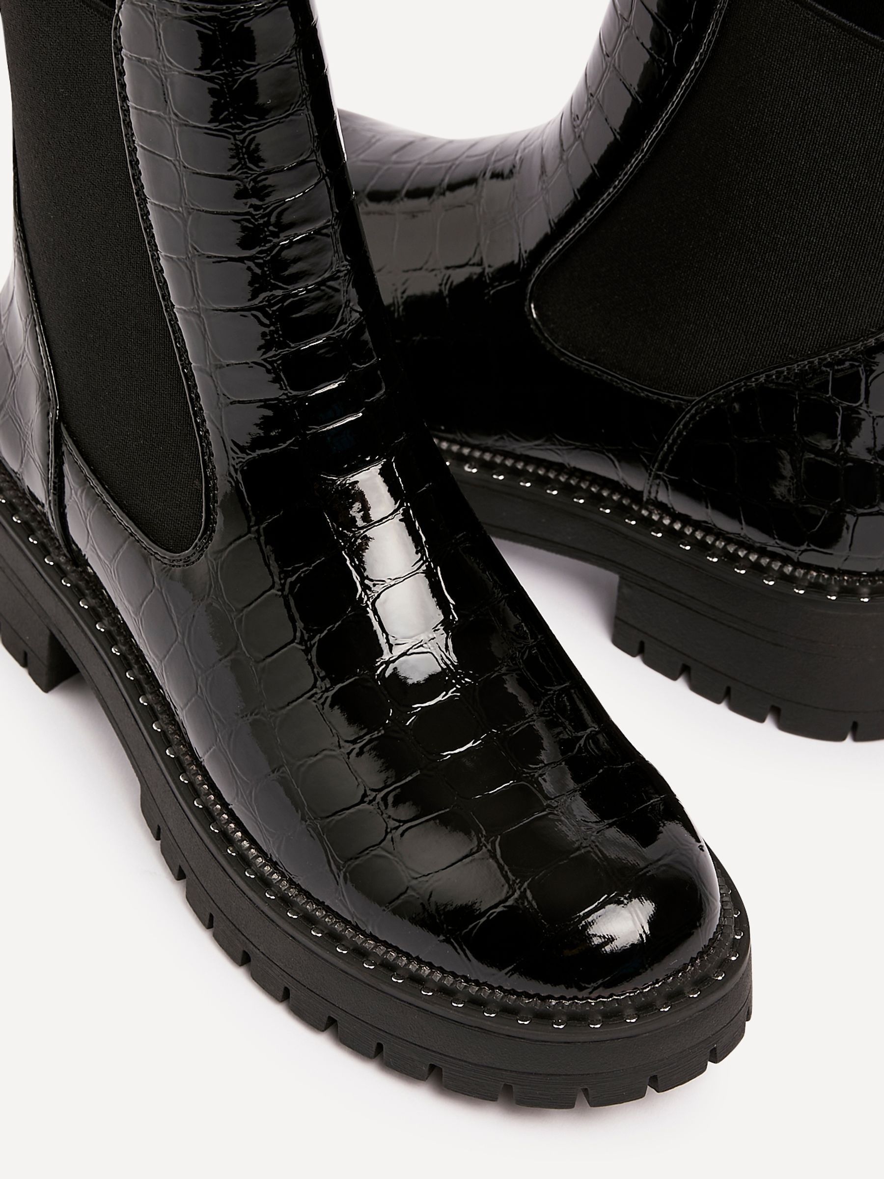 Buy Linzi Black Landon Chunky Croc Mix Ankle Boots With Stud Detail ...