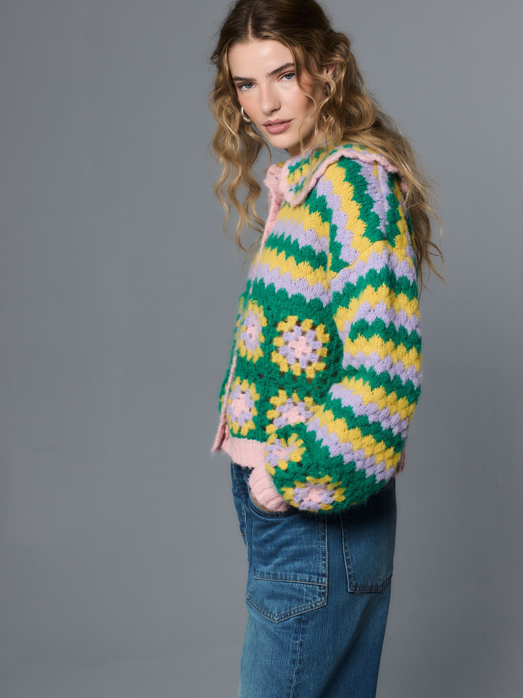 Buy Green Multi Patch Hand Crochet Collar Cardigan from the Next UK ...