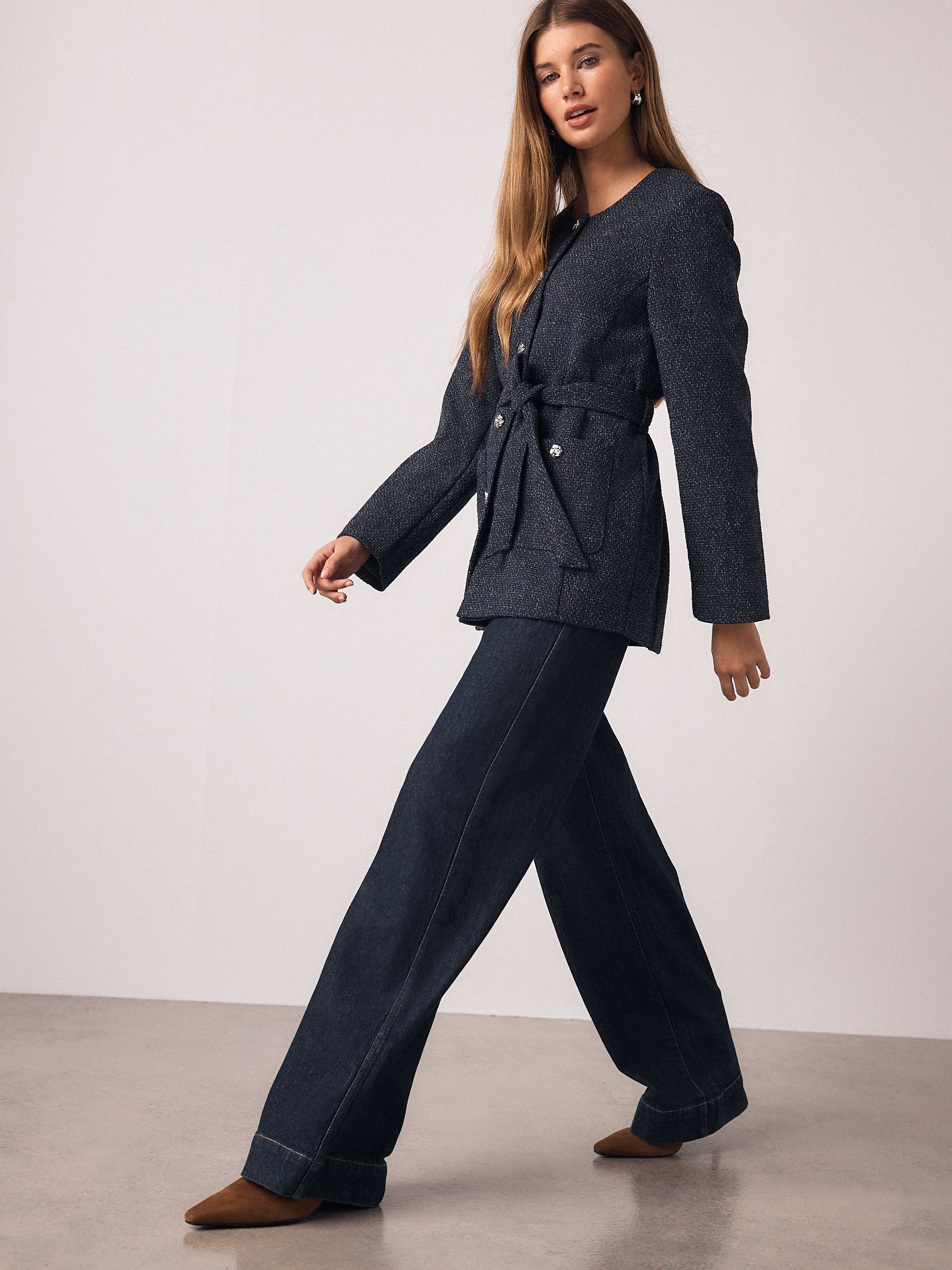 Buy Navy Blue Fleck Boucle Belted Jacket from Next Hong Kong