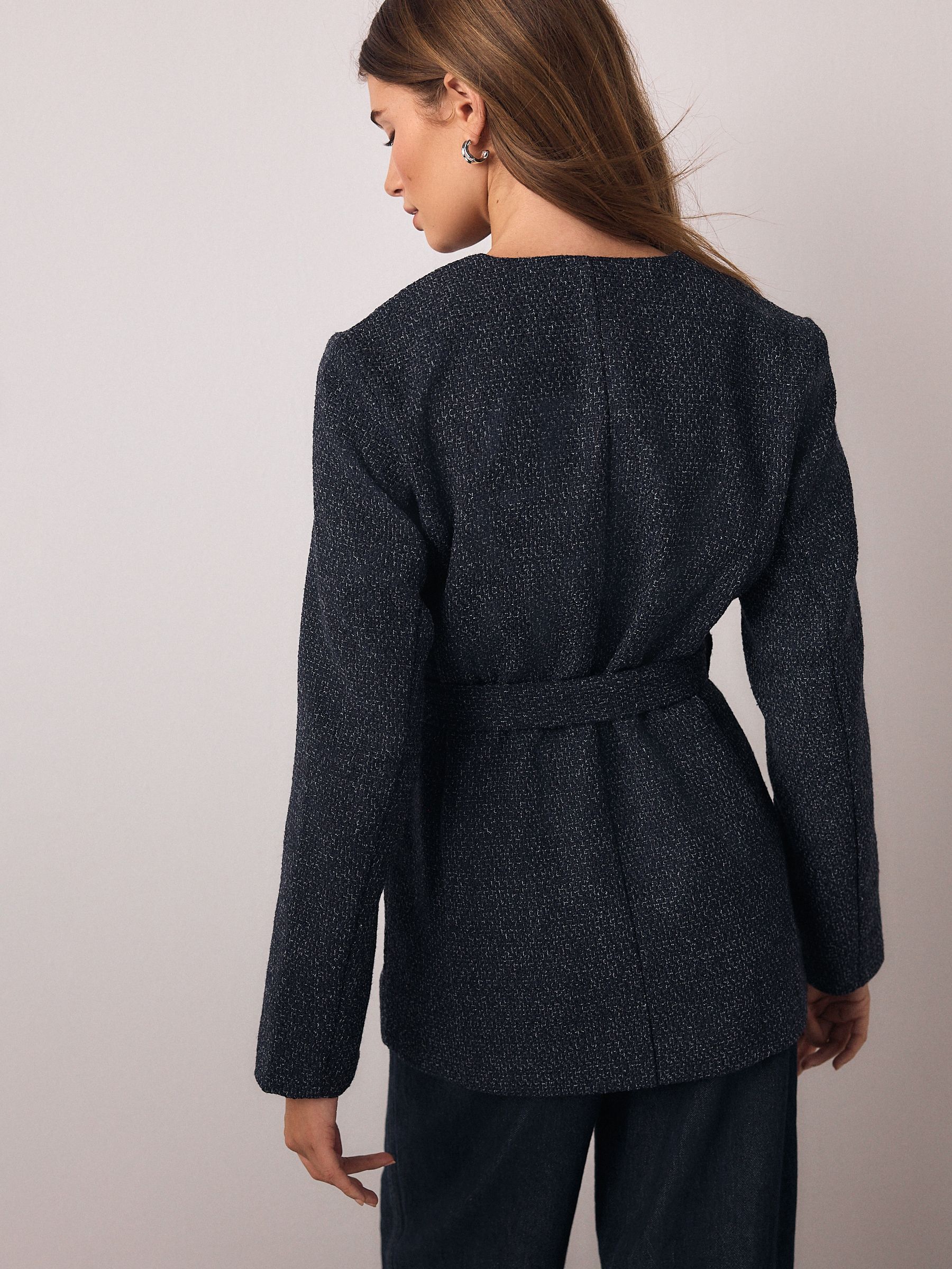 Buy Navy Blue Fleck Boucle Belted Jacket from the Next UK online shop