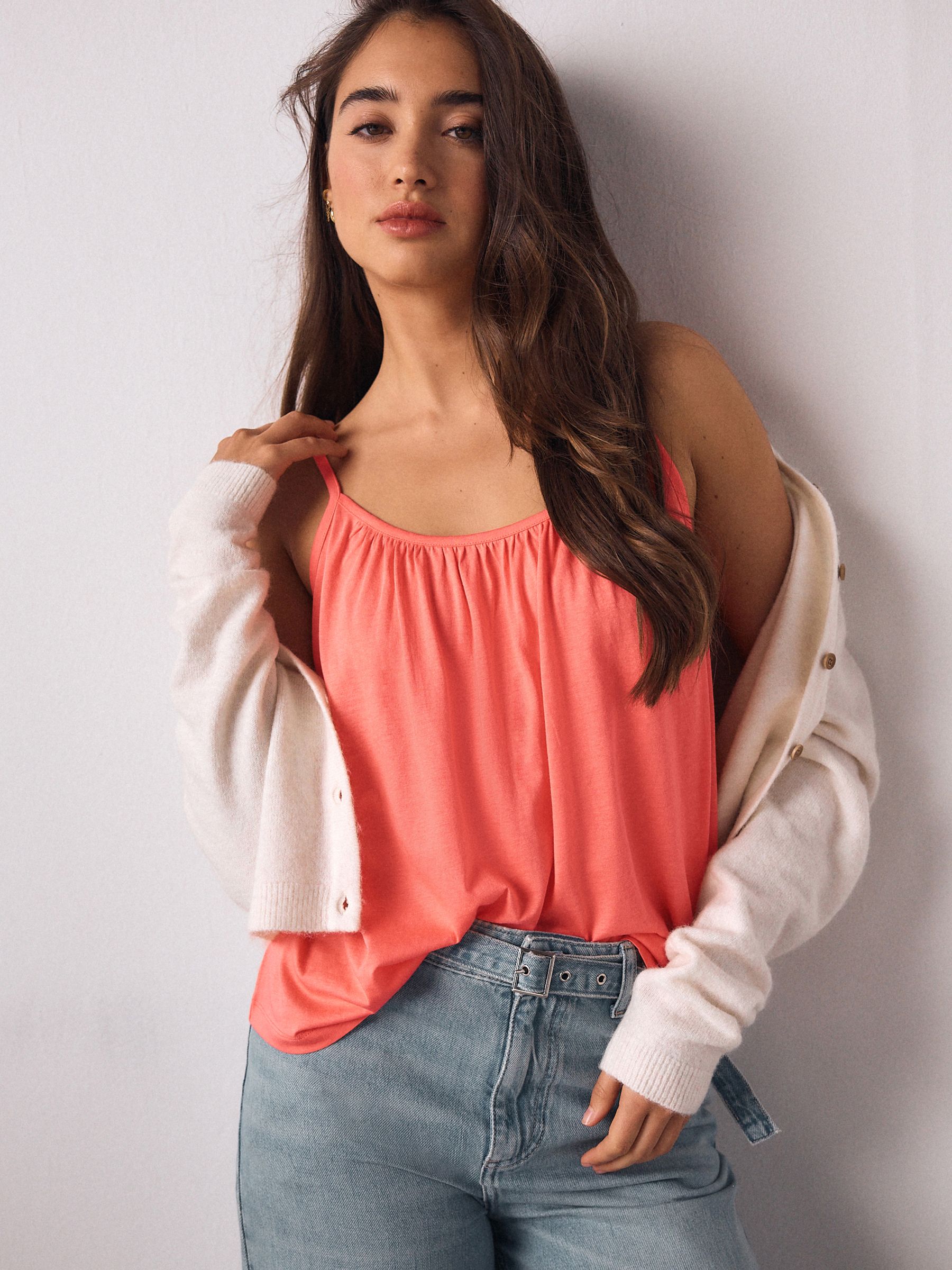 Buy Coral Pink Flowy Strappy TENCEL™ Modal Blend Vest Top from the Next ...