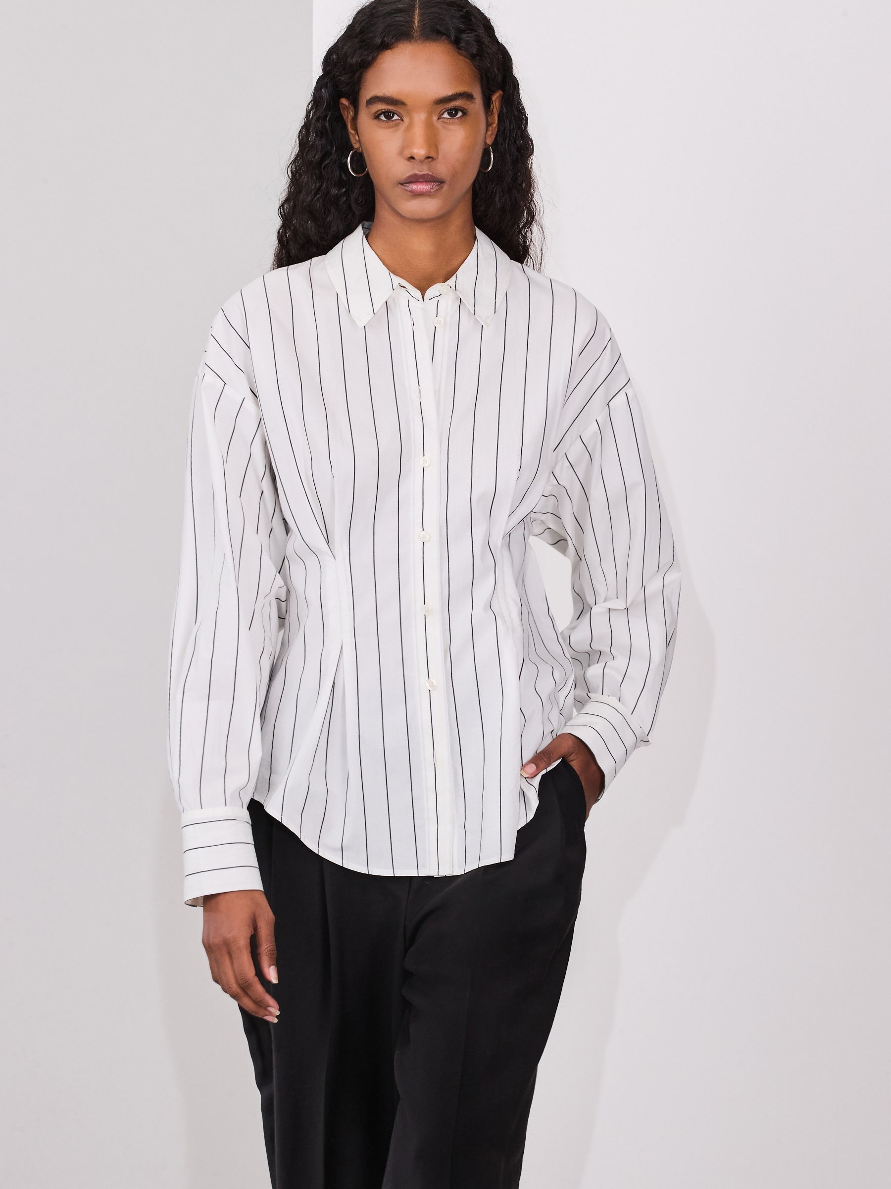 Buy White/Black Stripe Cinched Waist Fitted Shirt from the Next UK ...