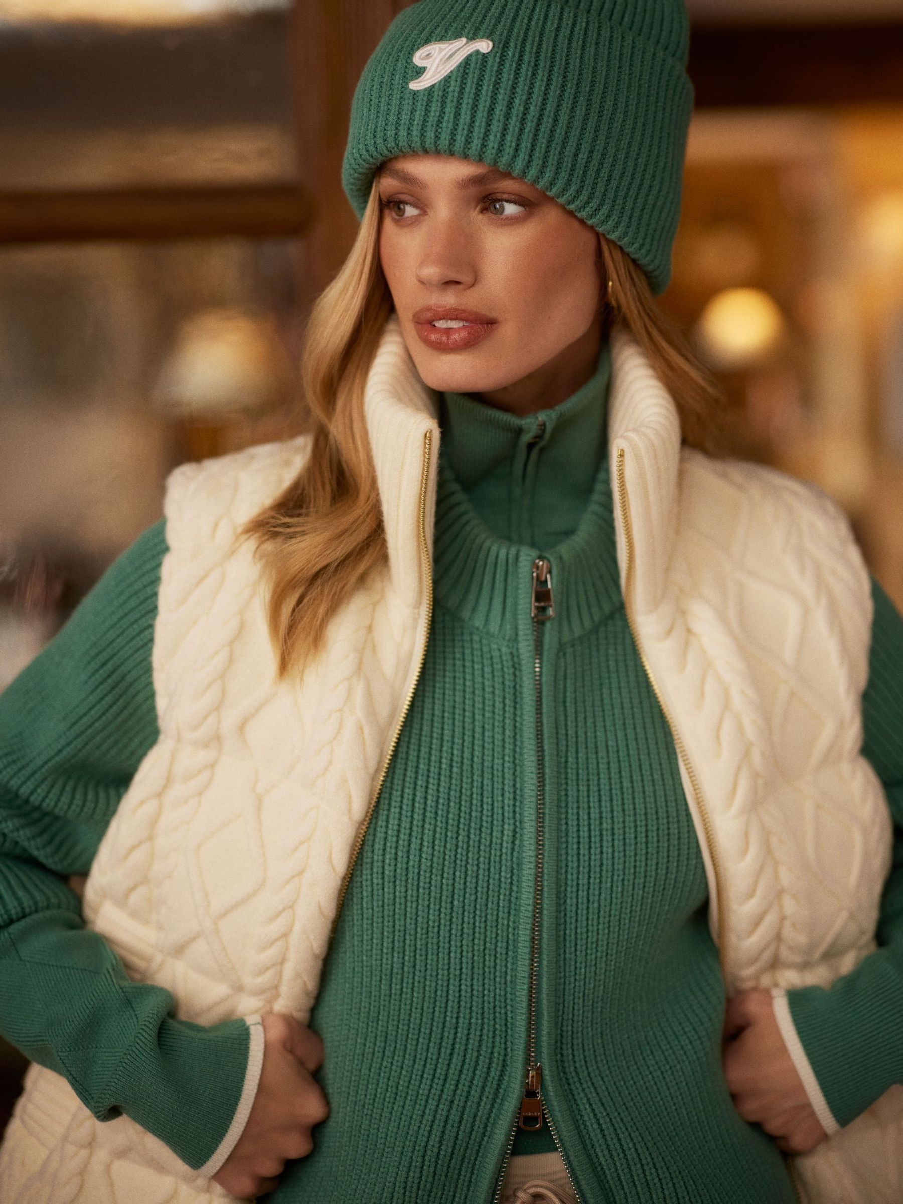 Varley Egret Irina Cable Knit Gilet | Seasons