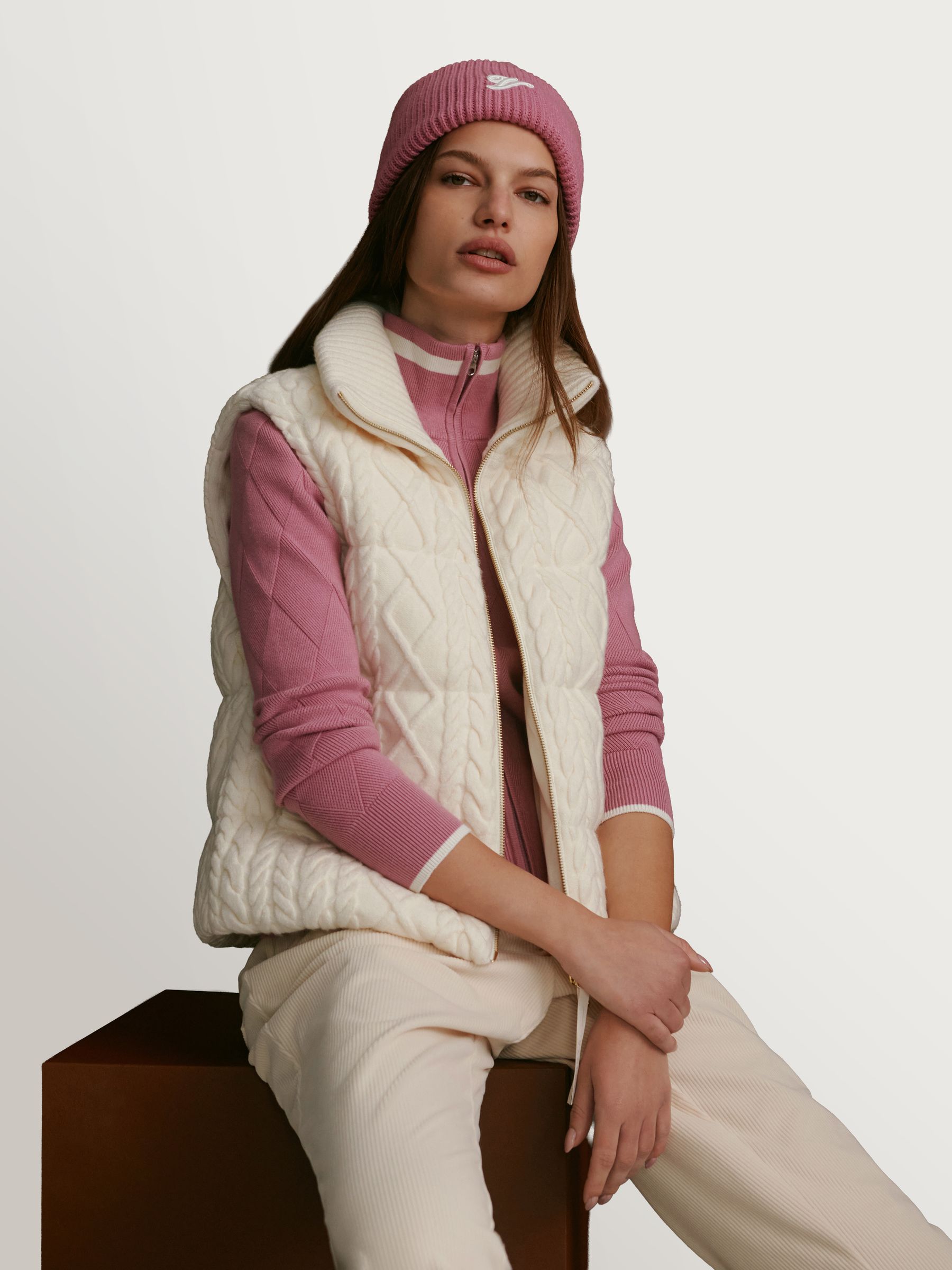 Varley Egret Irina Cable Knit Gilet | Seasons