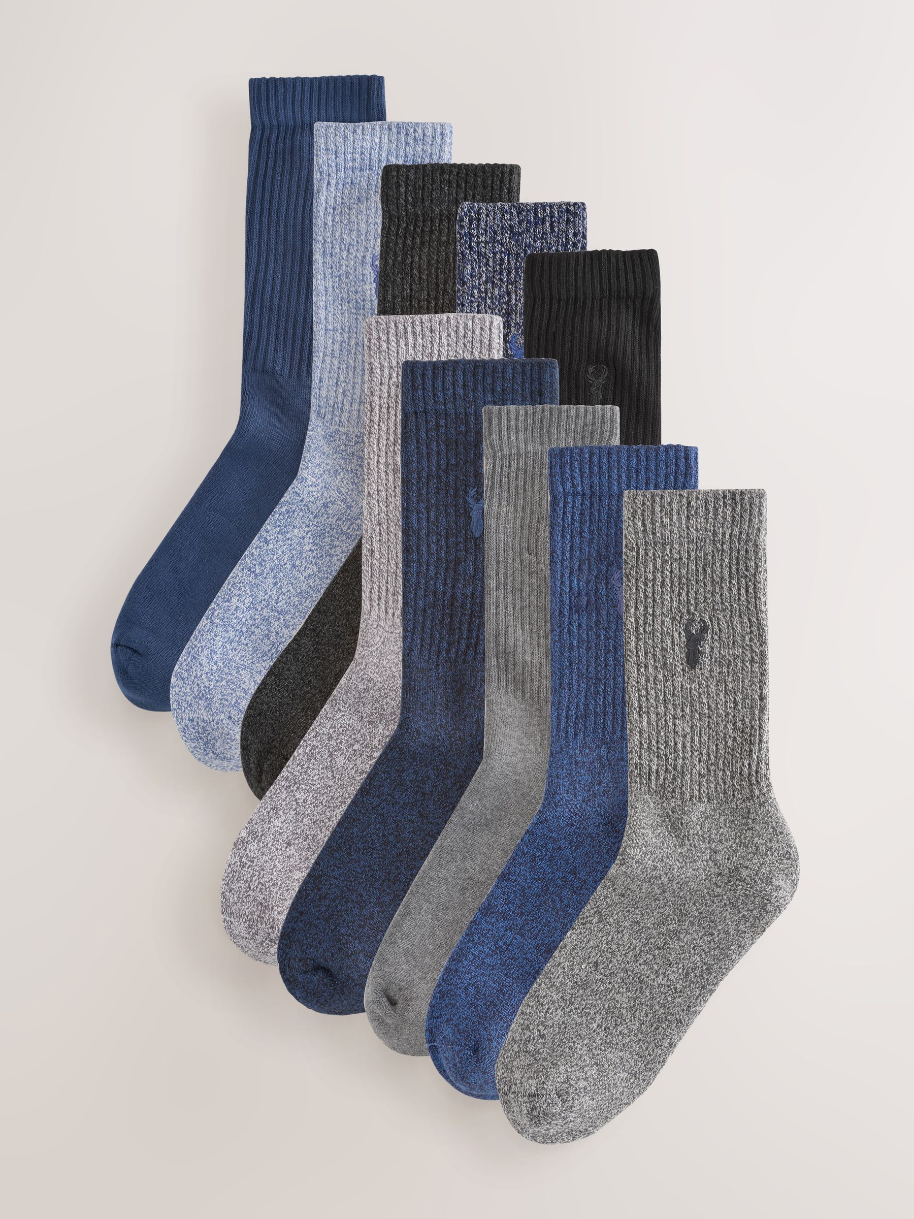 Buy Blue/Grey Twisted Stag Embroidered Heavyweight Socks 10 Pack from ...