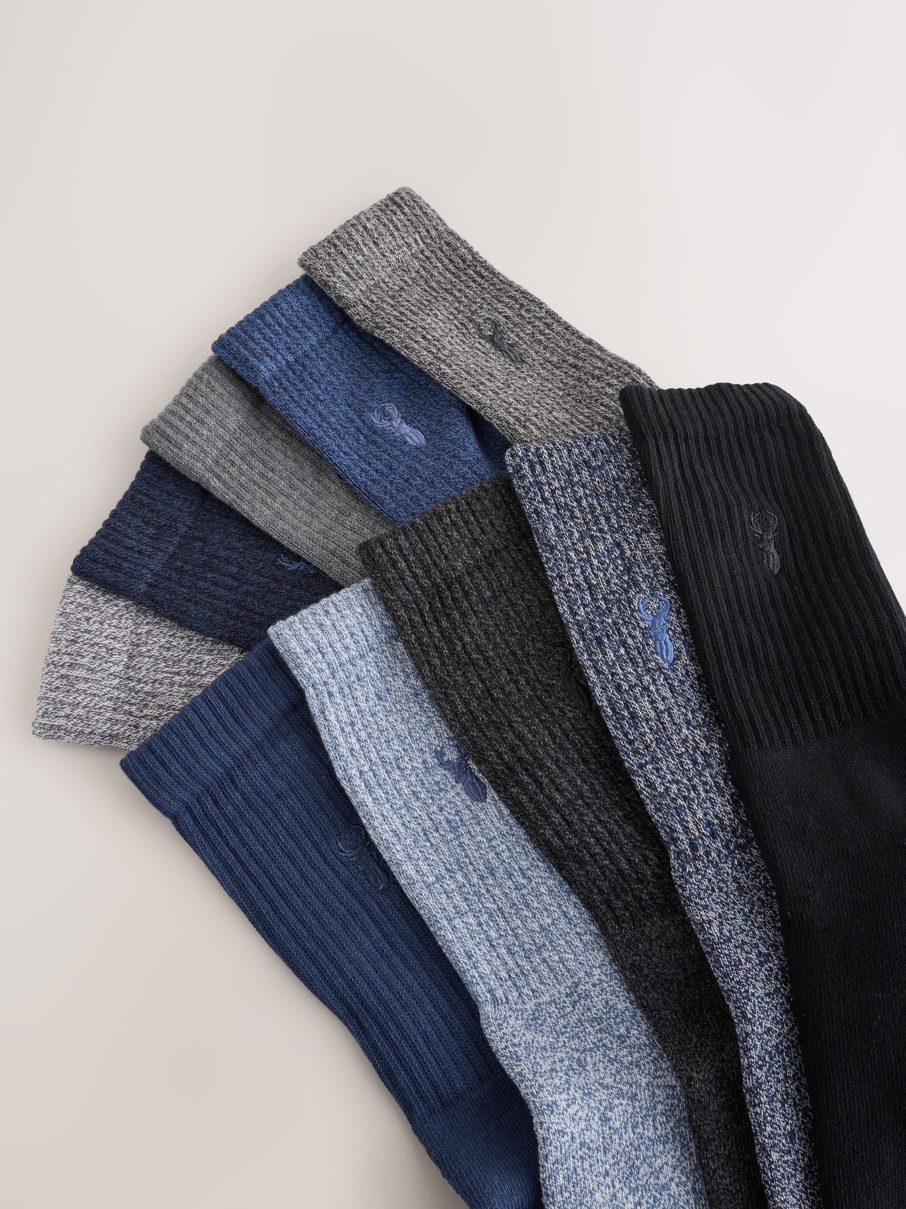 Buy Blue/Grey Twisted Stag Embroidered Heavyweight Socks 10 Pack from ...