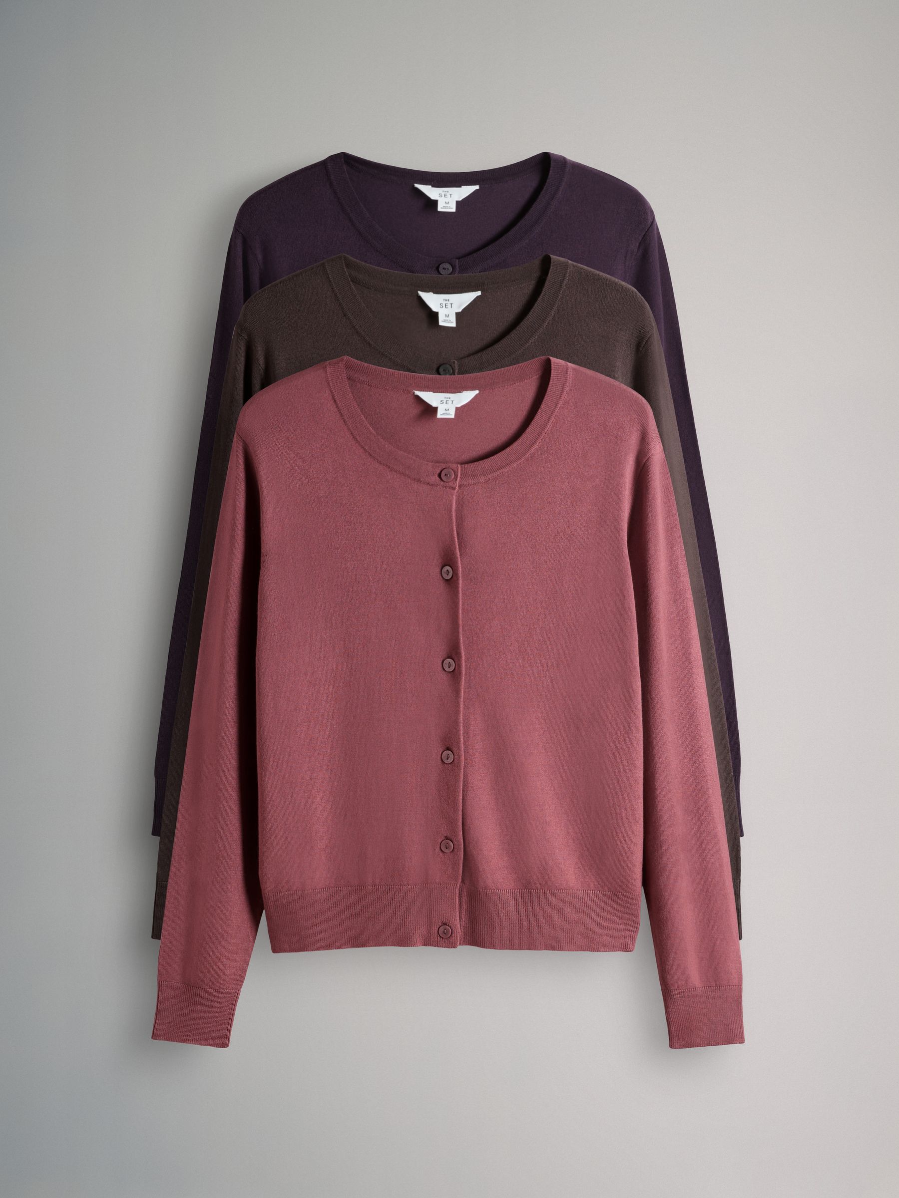 Buy The Set 3 Pack Fine Knit Button Through Cardigans Plum/Dark Pink ...