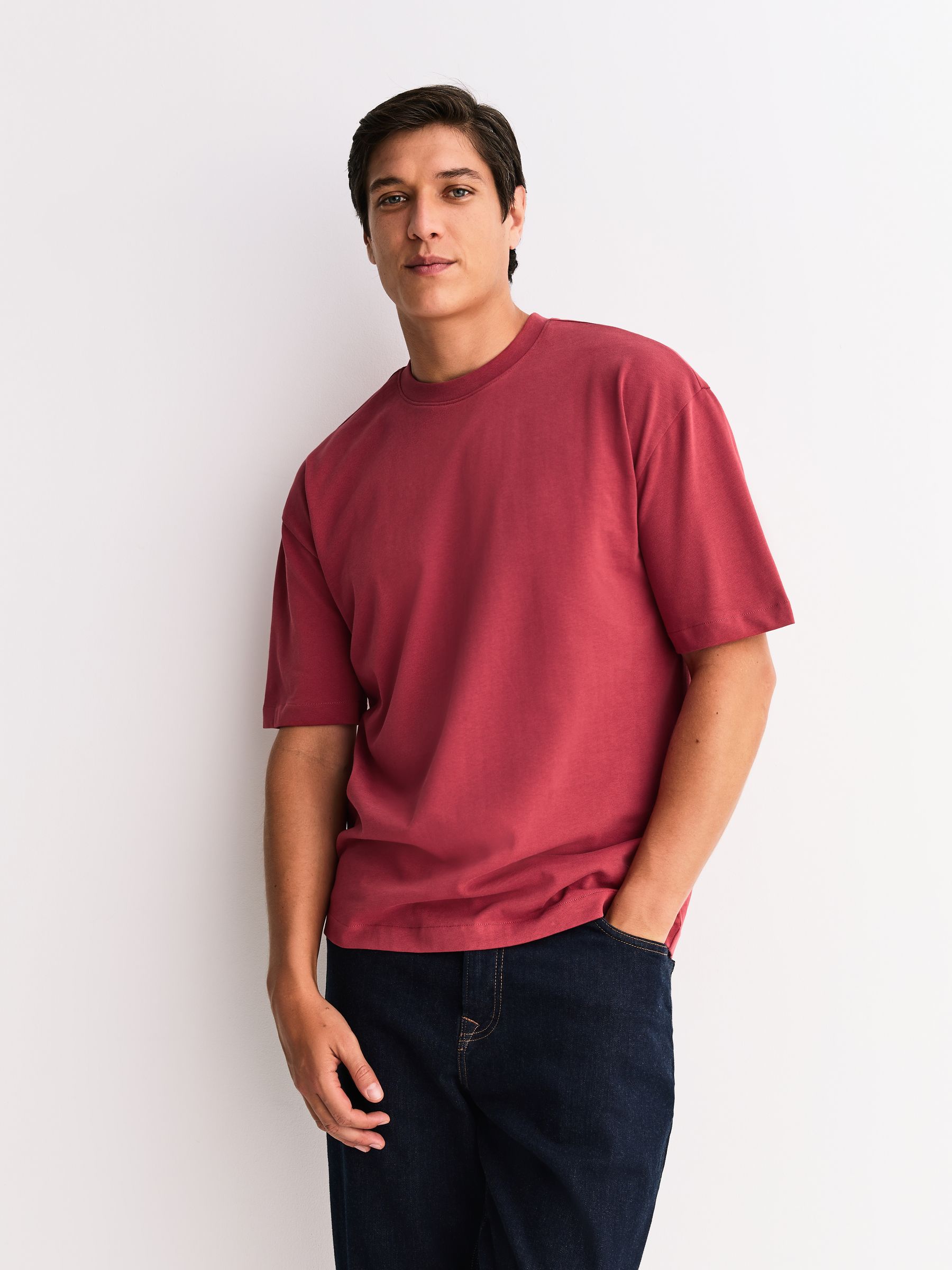 Buy Orange/Grey/Green/Navy Blue/Red Relaxed Fit Heavyweight T-Shirts 5 ...