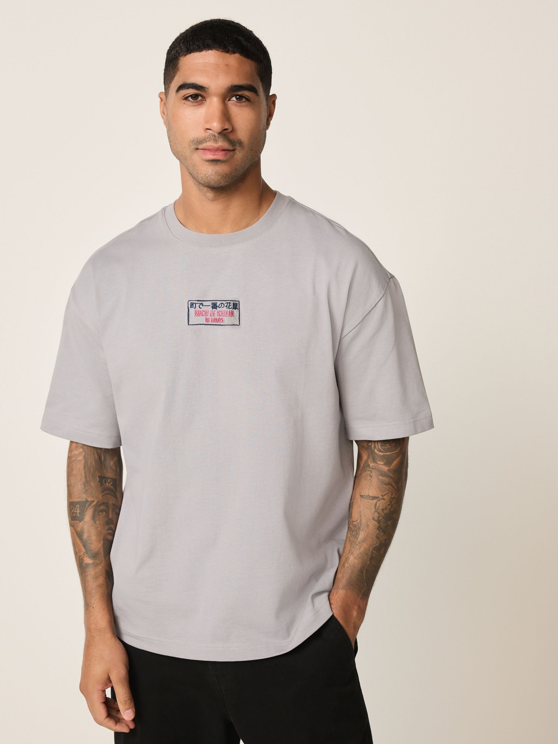 Buy Grey Japan Relaxed Fit Graphic Print Heavy Weight T-Shirt from Next ...