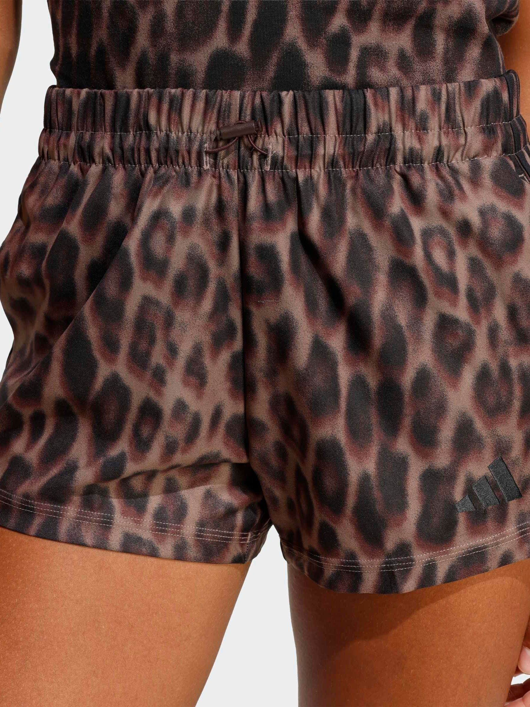 Buy adidas Natural Seasonal Essentials Leopard Print Woven Shorts With ...