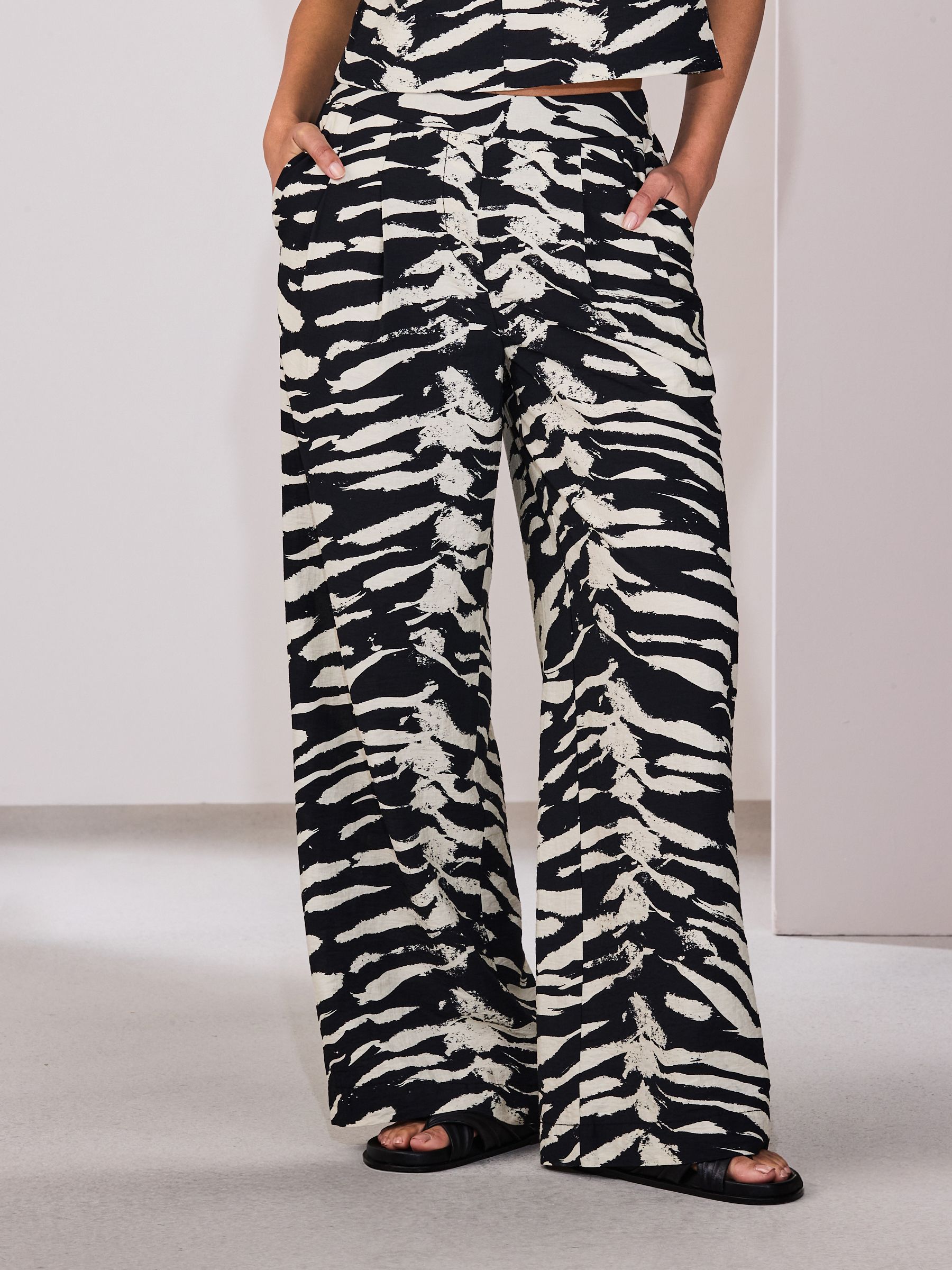 Buy Black/White Wide Leg Trousers With Linen from Next Ireland