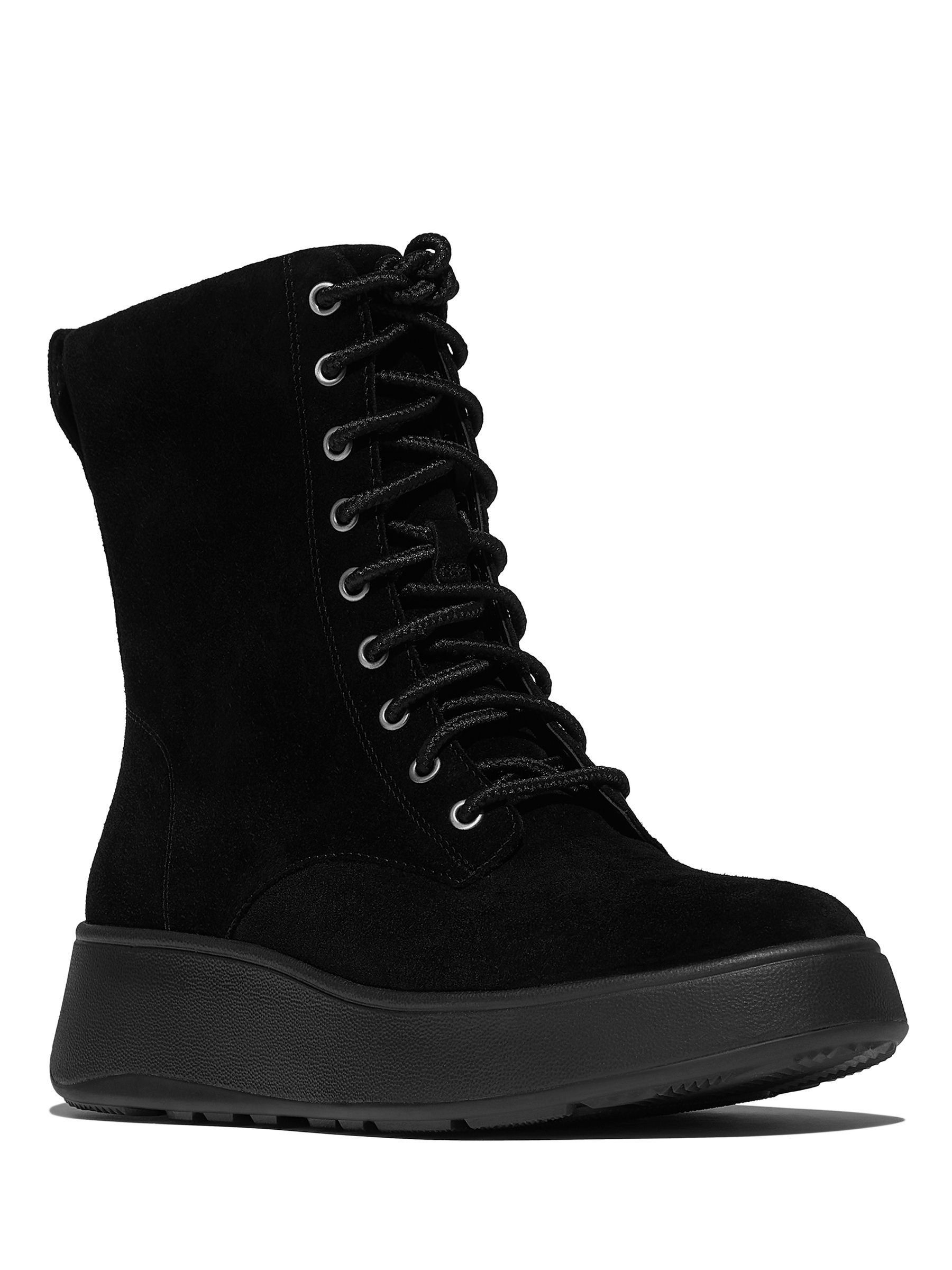 Buy FitFlop Black F-Mode Suede Lace Up Flatform Ankle Boots from the ...