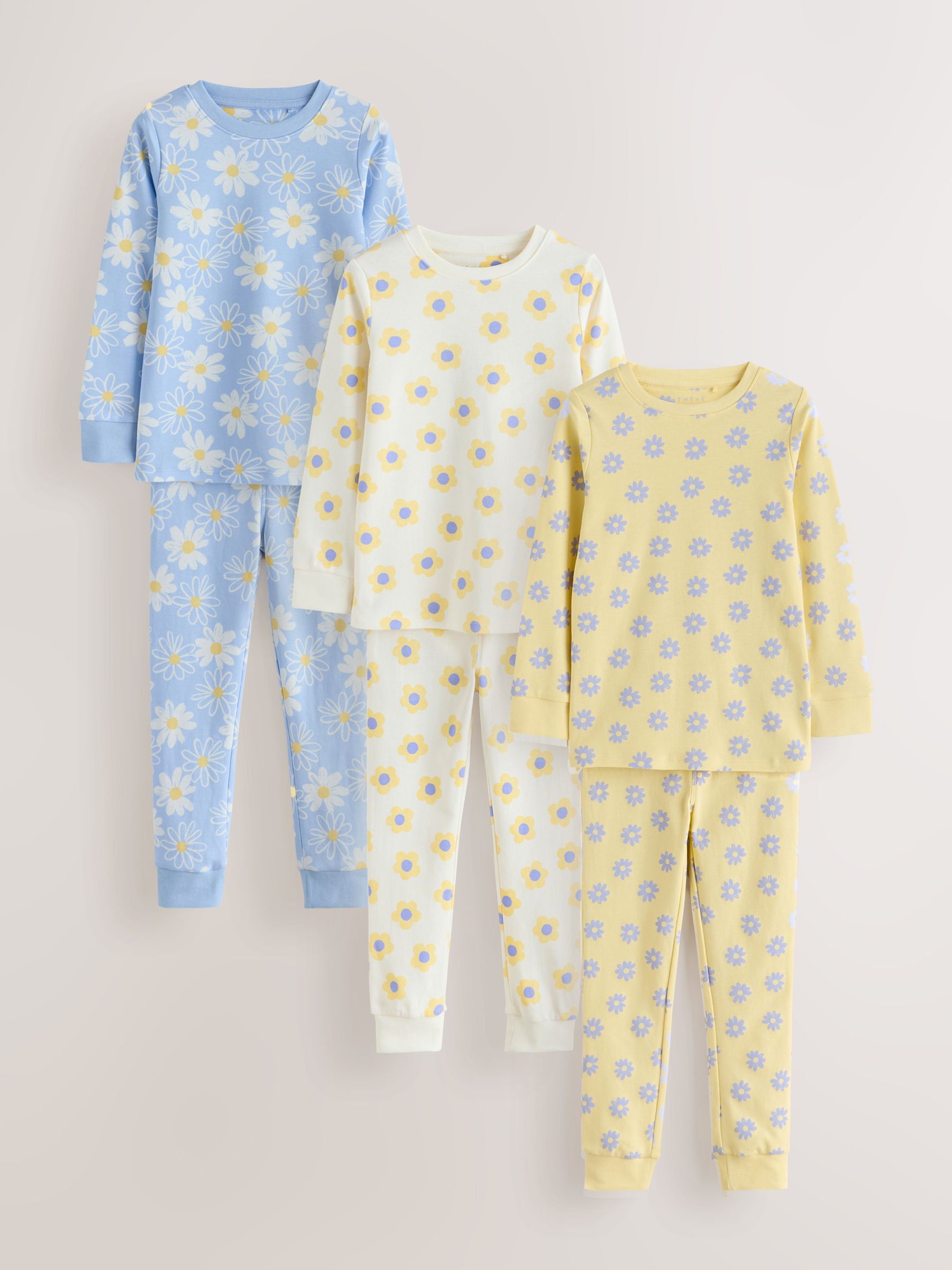 Buy Yellow/Blue Daisy snuggle pyjama 3 pack (9mths-12yrs) from Next ...