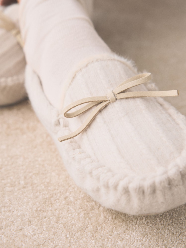 Buy Ecru Cable Knit Moccasin Slippers from Next Germany