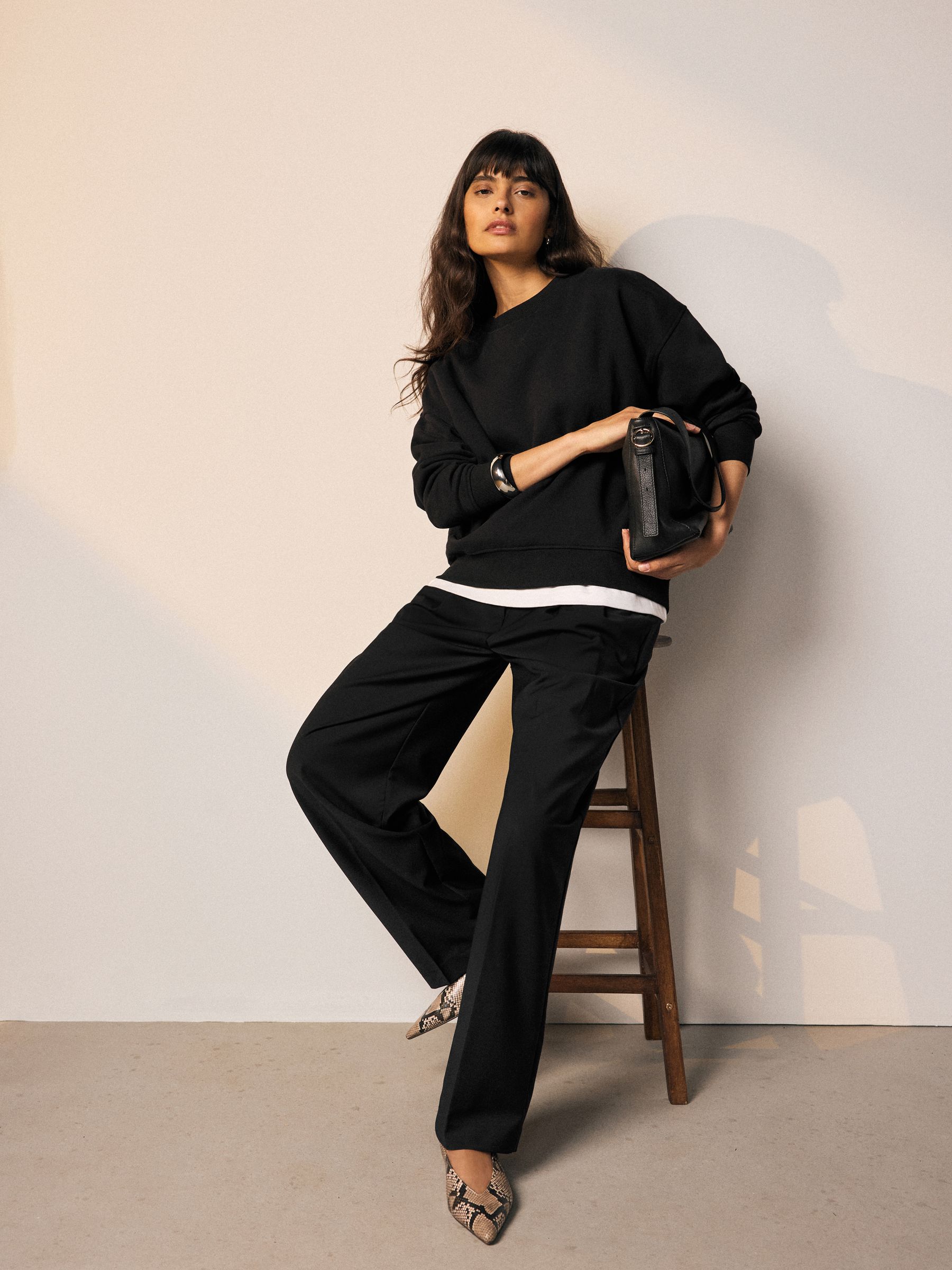 Buy Black Supersoft Peached Essentials Crew Neck Seam Detail Sweatshirt ...