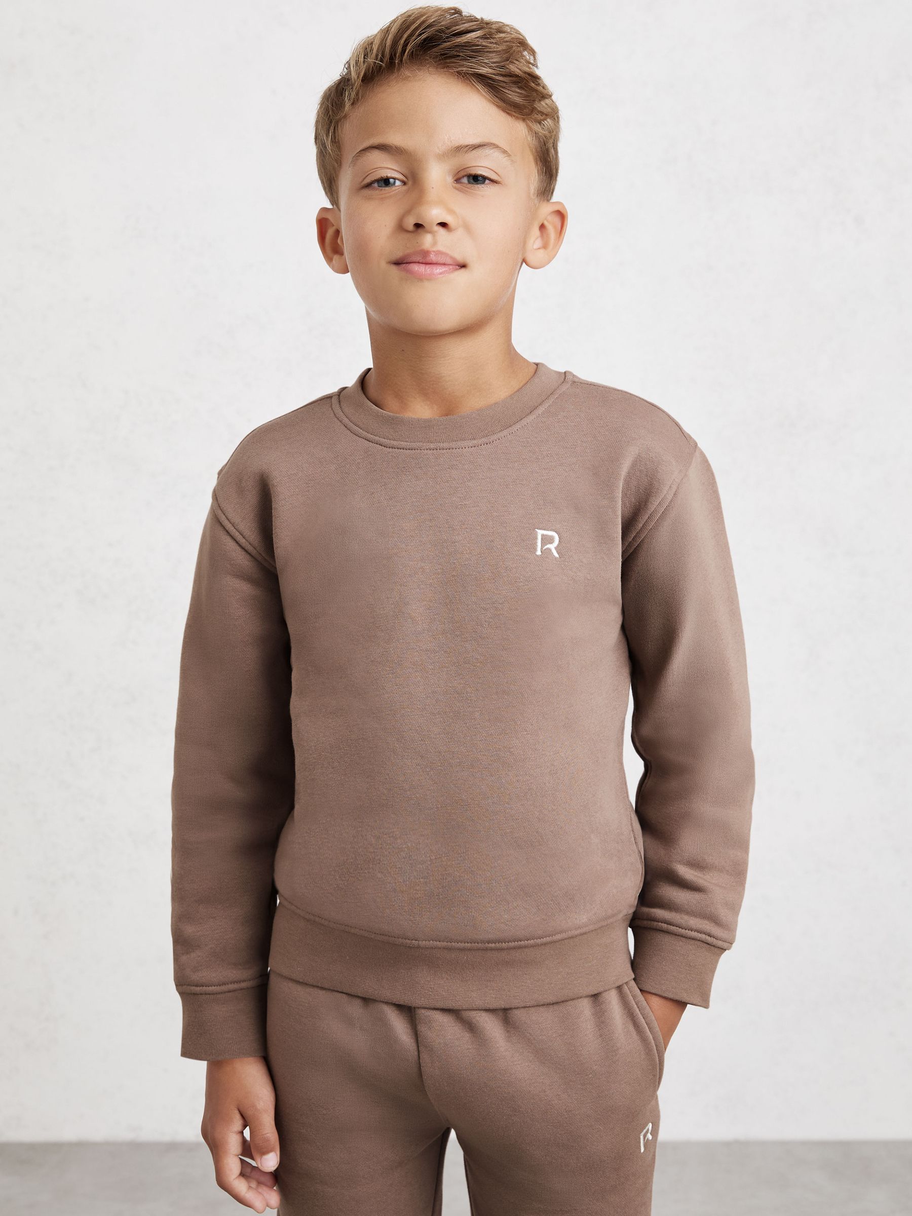 Buy Taupe - Reiss Avery Logo Sweatshirt and Joggers Set Cotton-Blend ...