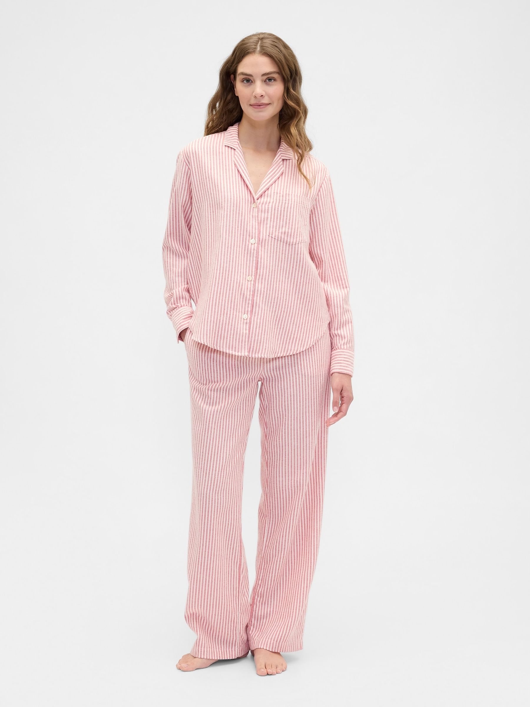 Buy Gap Red Stripe Matching Family Flannel Long Sleeve Pyjama Top from ...