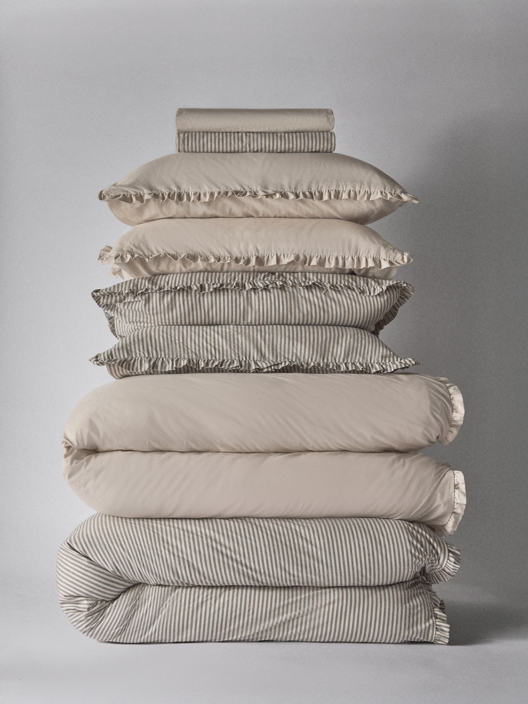 Buy The Set 8 Piece Natural/Stripe Frill Duvet Cover and Pillowcase Set ...