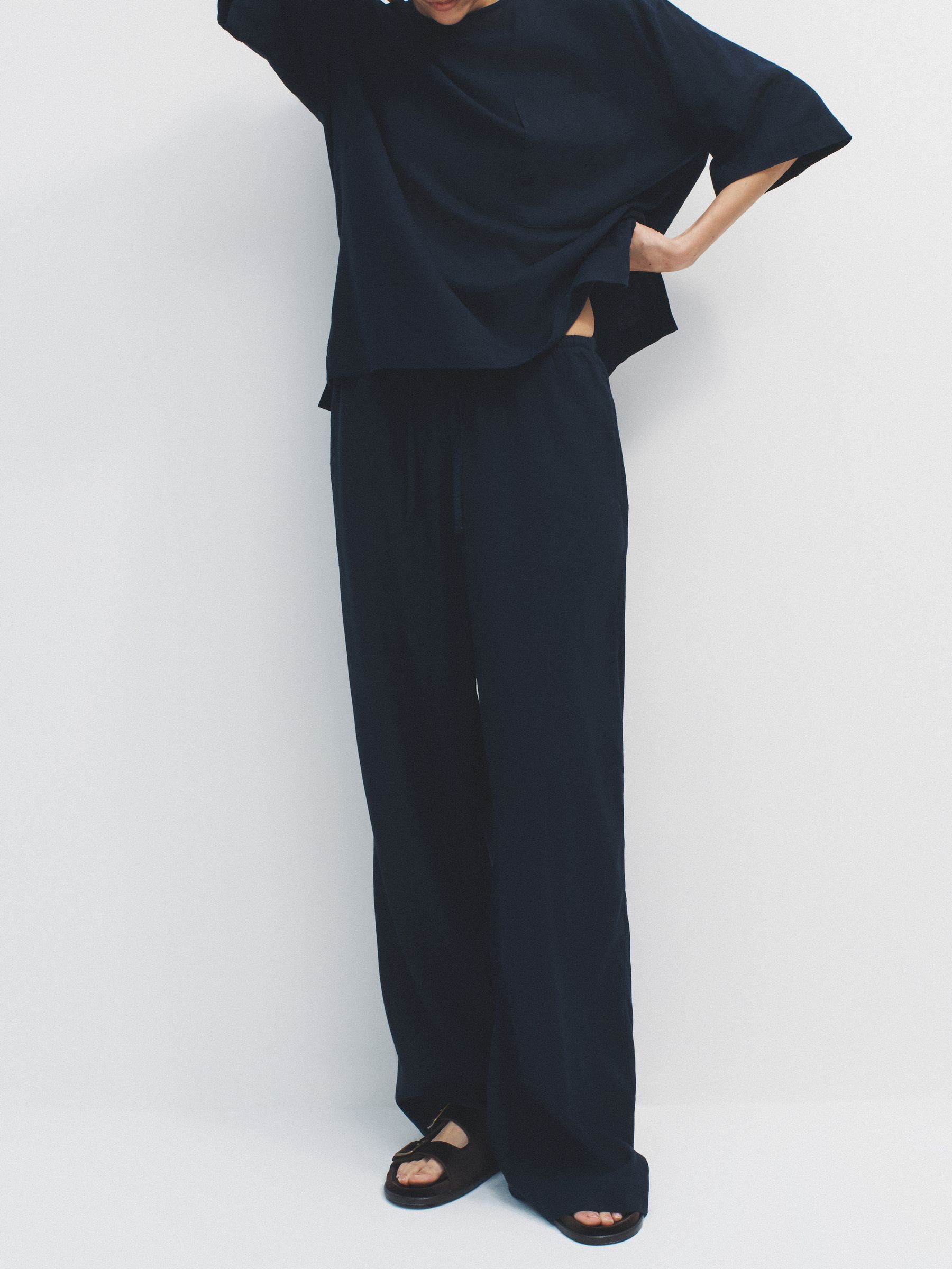 Buy The Set 3 Pack Wide Leg Trouser With Linen White/Navy Blue/Gingham ...