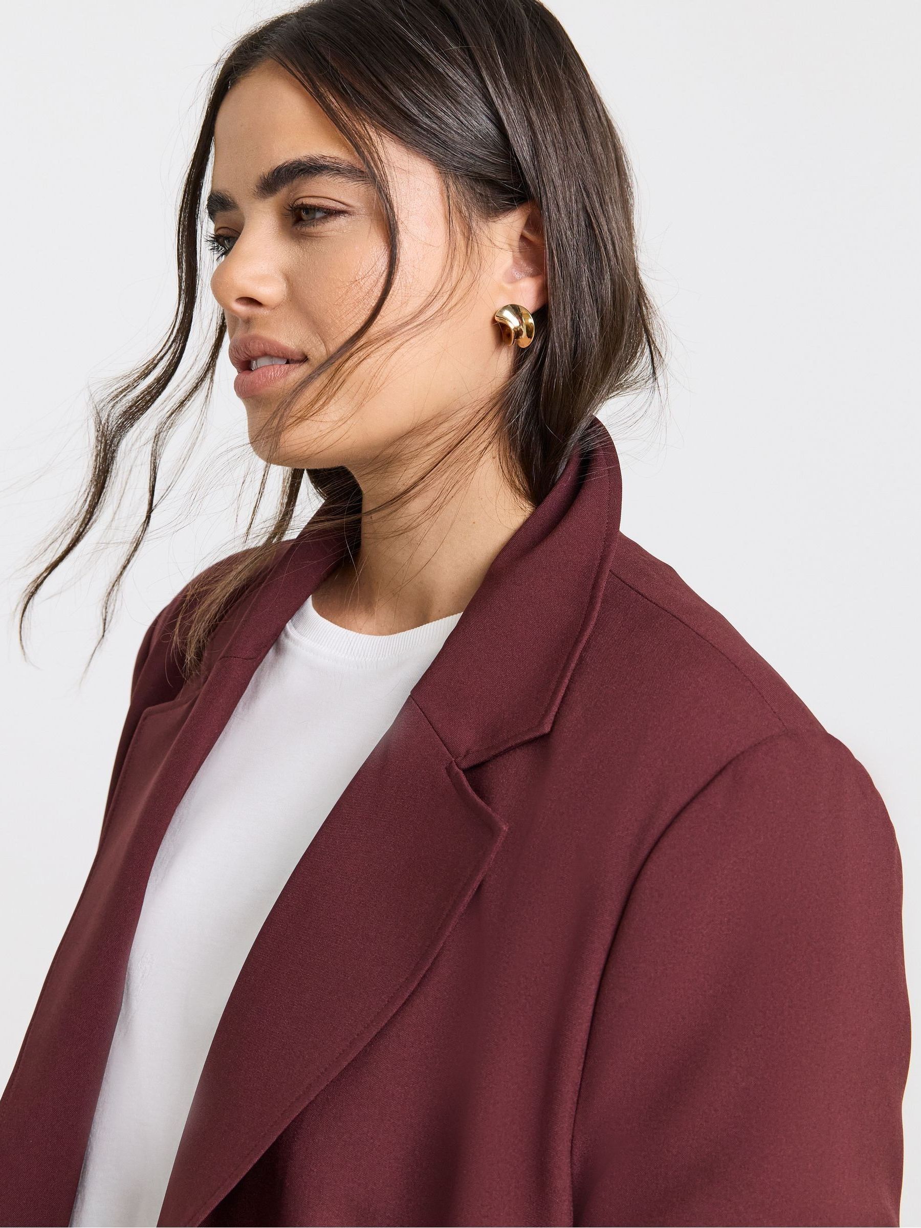 Buy Simply Be Burgundy Red Oversized Single Breasted Blazer from the ...