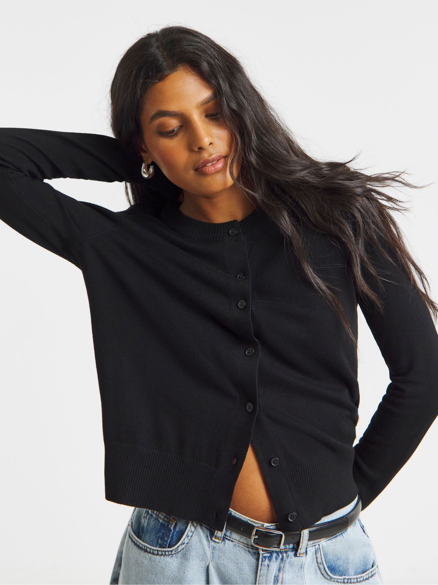 Buy Simply Be Black Value Crew Neck Cardigan from the Next UK online shop