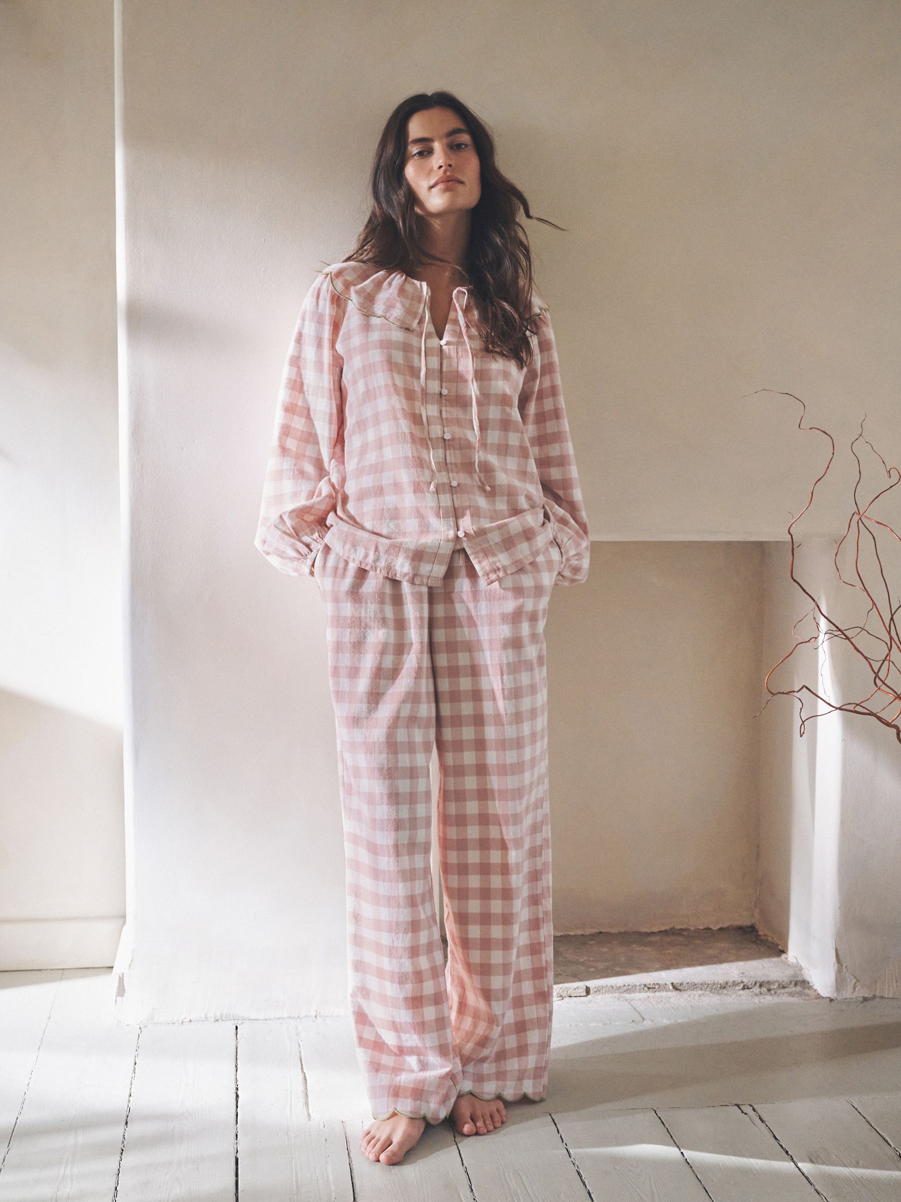 Buy Pink Gingham Cotton Button Through Pyjamas from Next USA