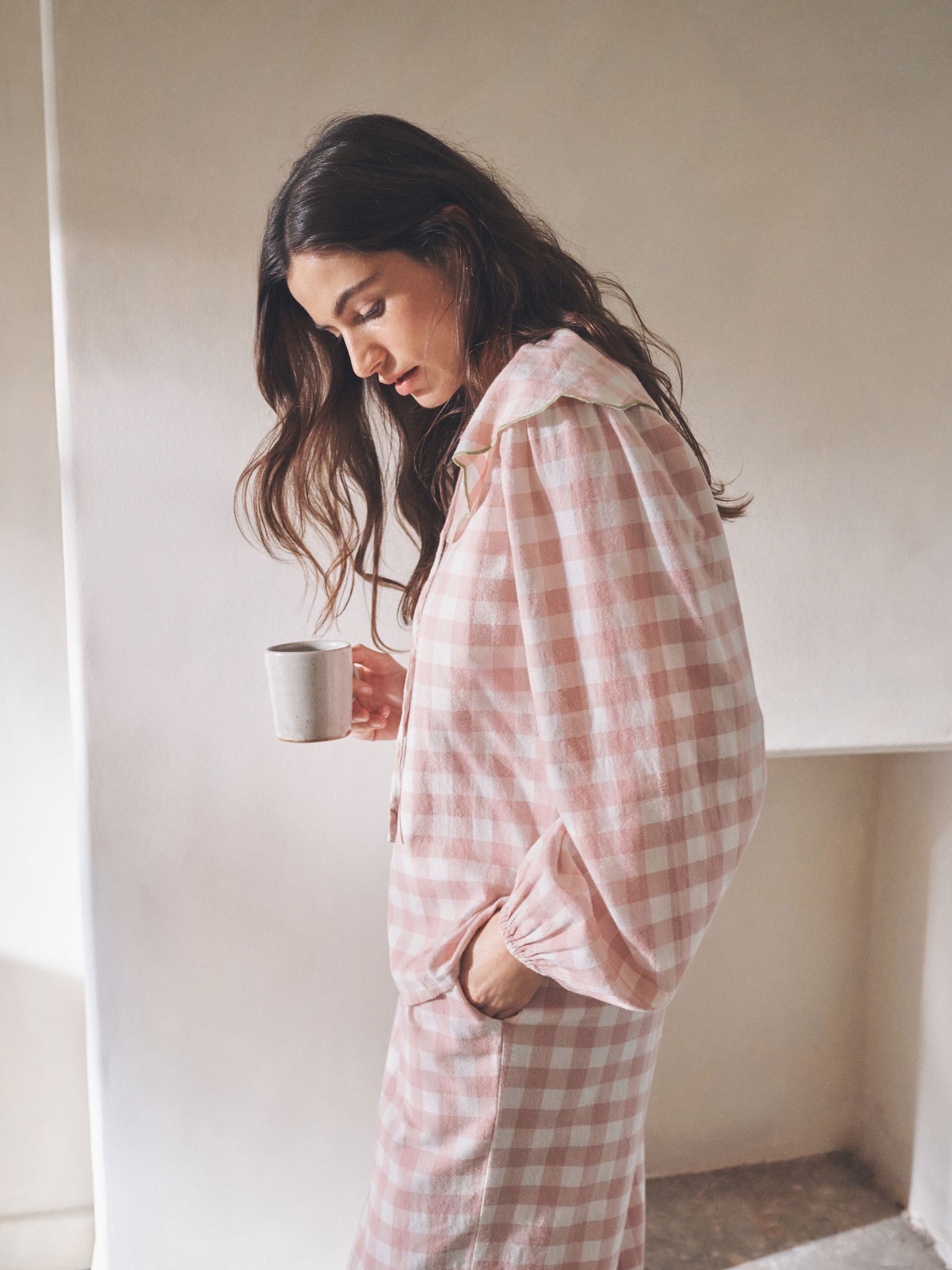 Buy Pink Gingham Cotton Button Through Pyjamas from Next USA