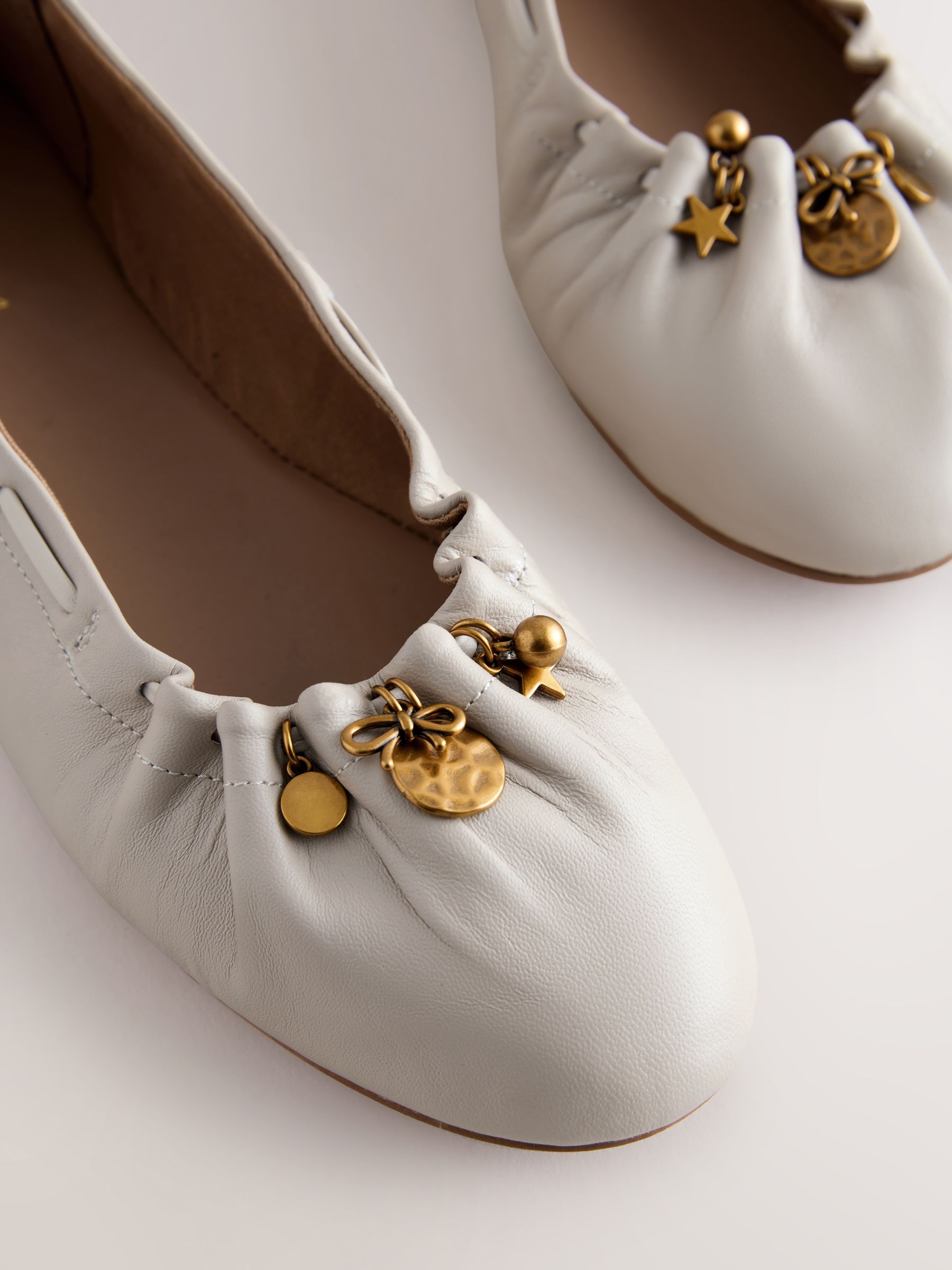 Buy Bone Forever Comfort® Leather Ruched Charm Ballet Flats from the ...