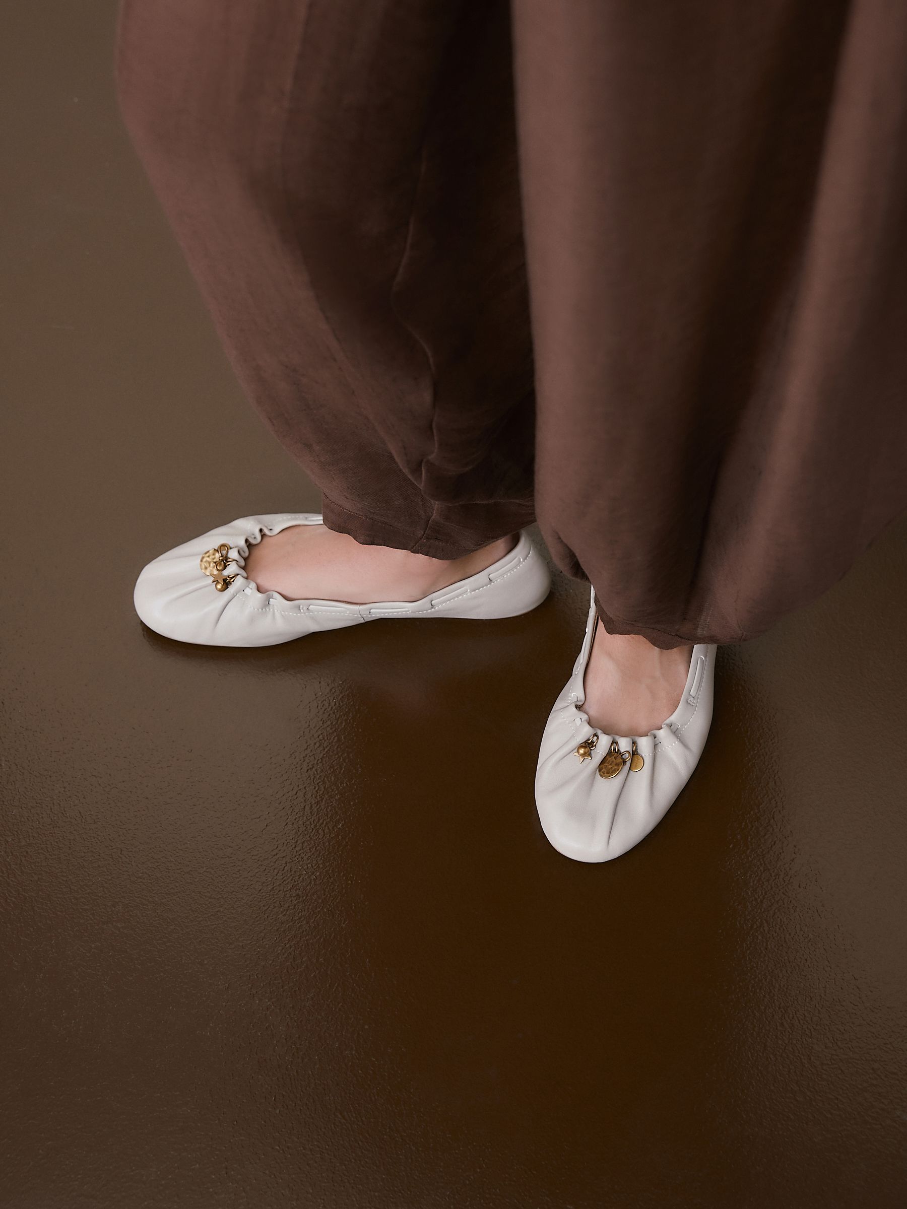 Buy Bone Forever Comfort® Leather Ruched Charm Ballet Flats from the ...
