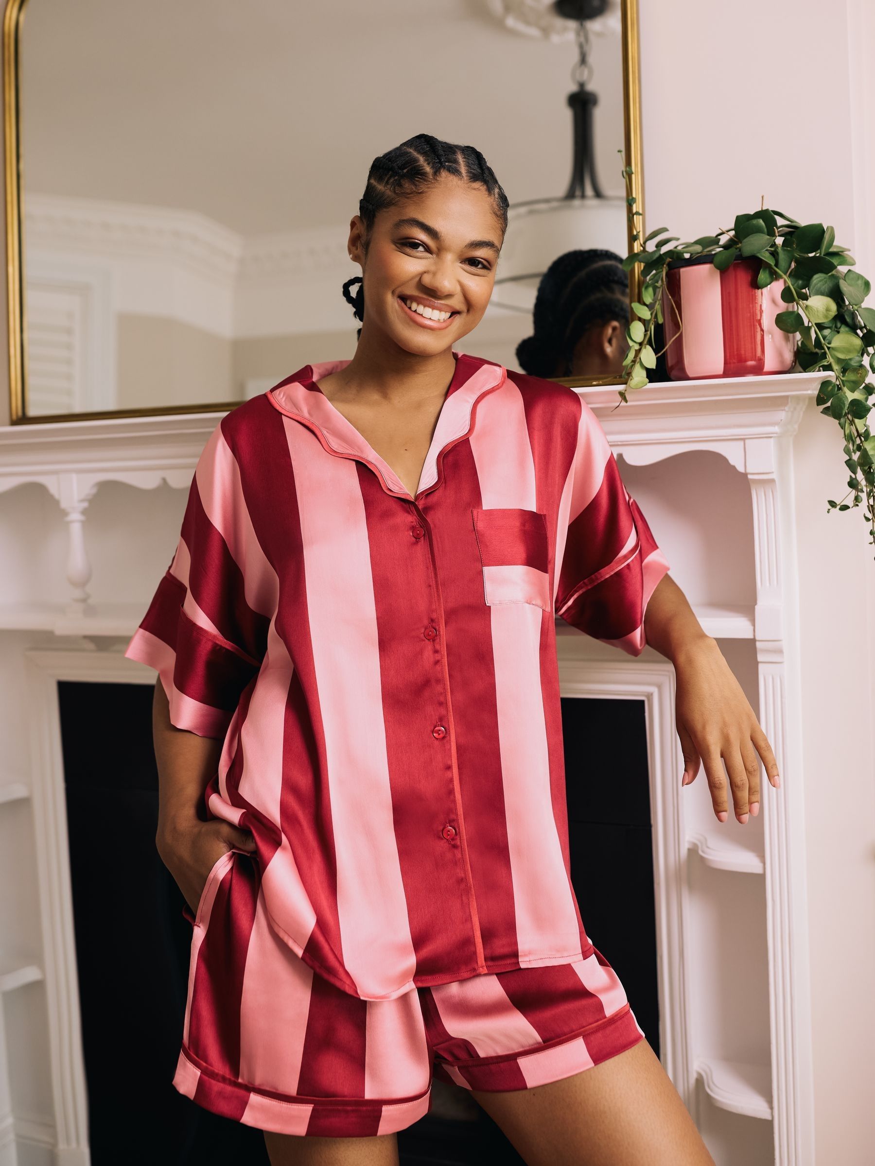 Buy Their Nibs Pink Stripe Satin Oversized Short Pyjamas Set from the ...