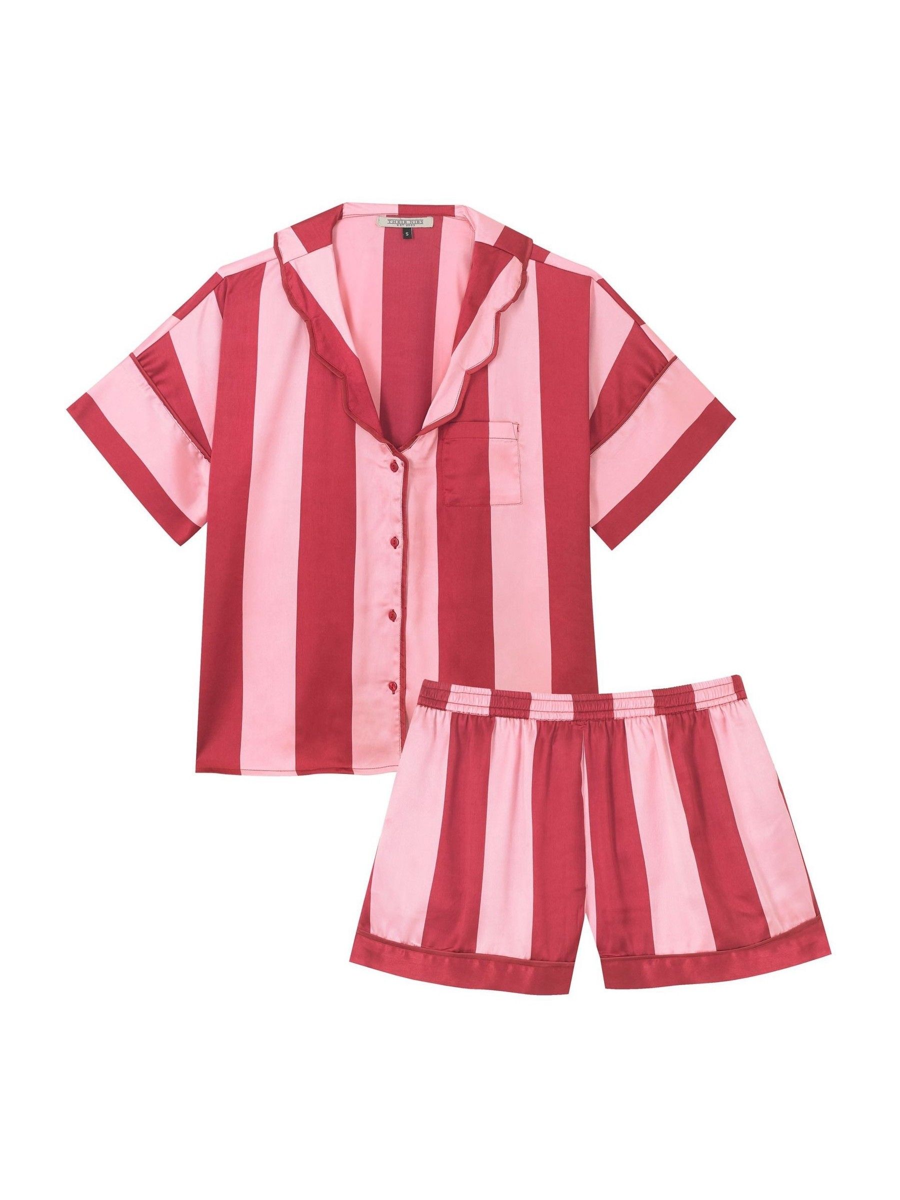 Buy Their Nibs Pink Stripe Satin Oversized Short Pyjamas Set from Next ...