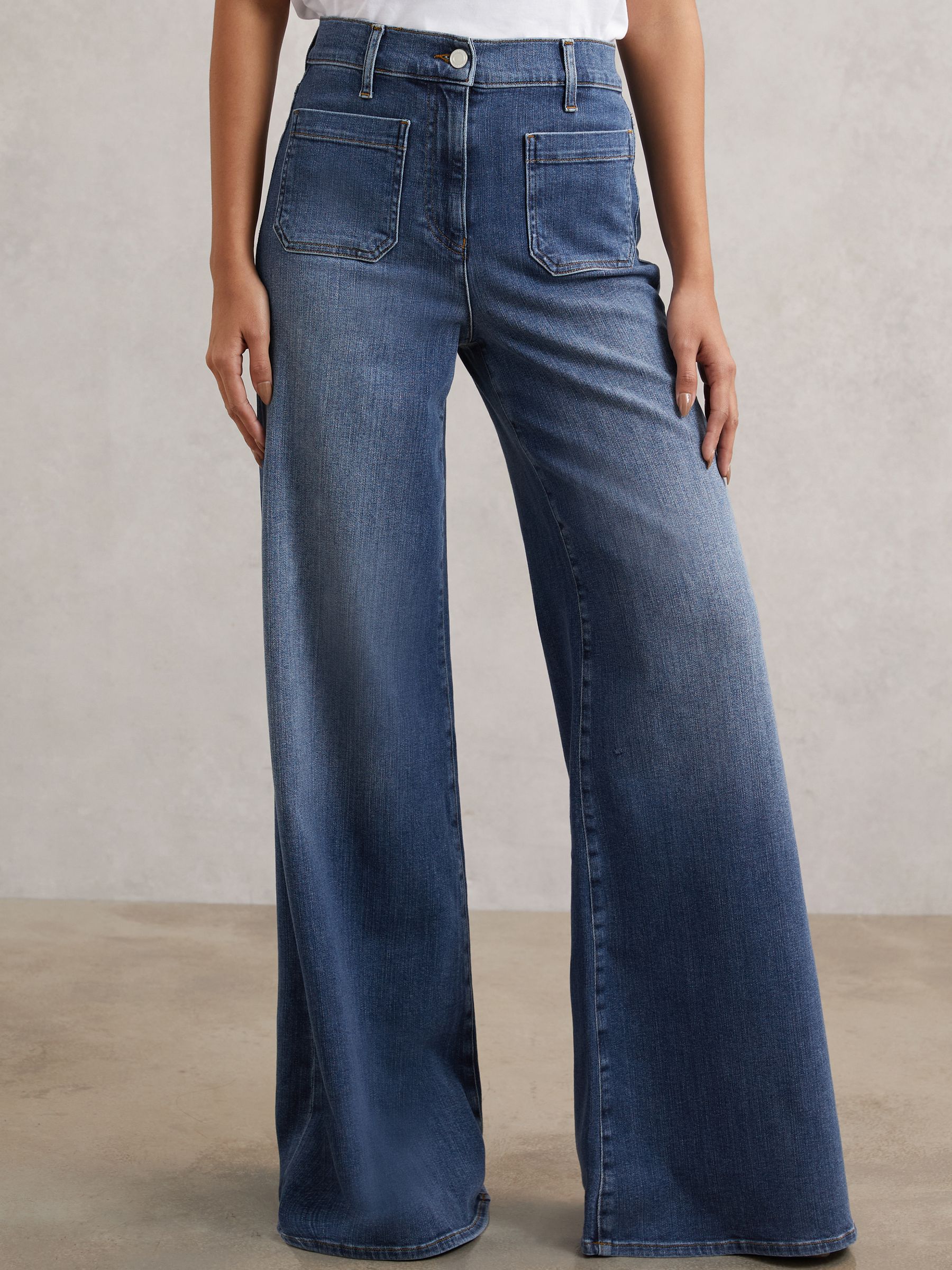 Buy Reiss Mid Blue Bella Patch Pocket Wide Leg Jeans from the Next UK ...