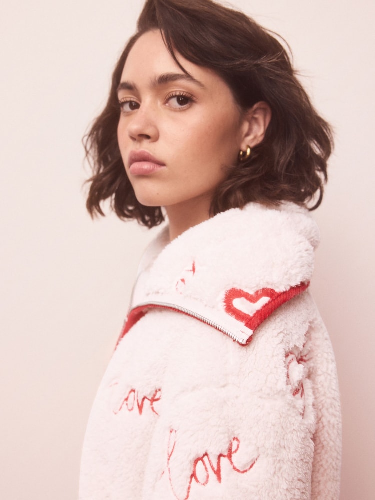 Buy Pink/Red Heart Borg Full Zip Fleece from Next Gibraltar
