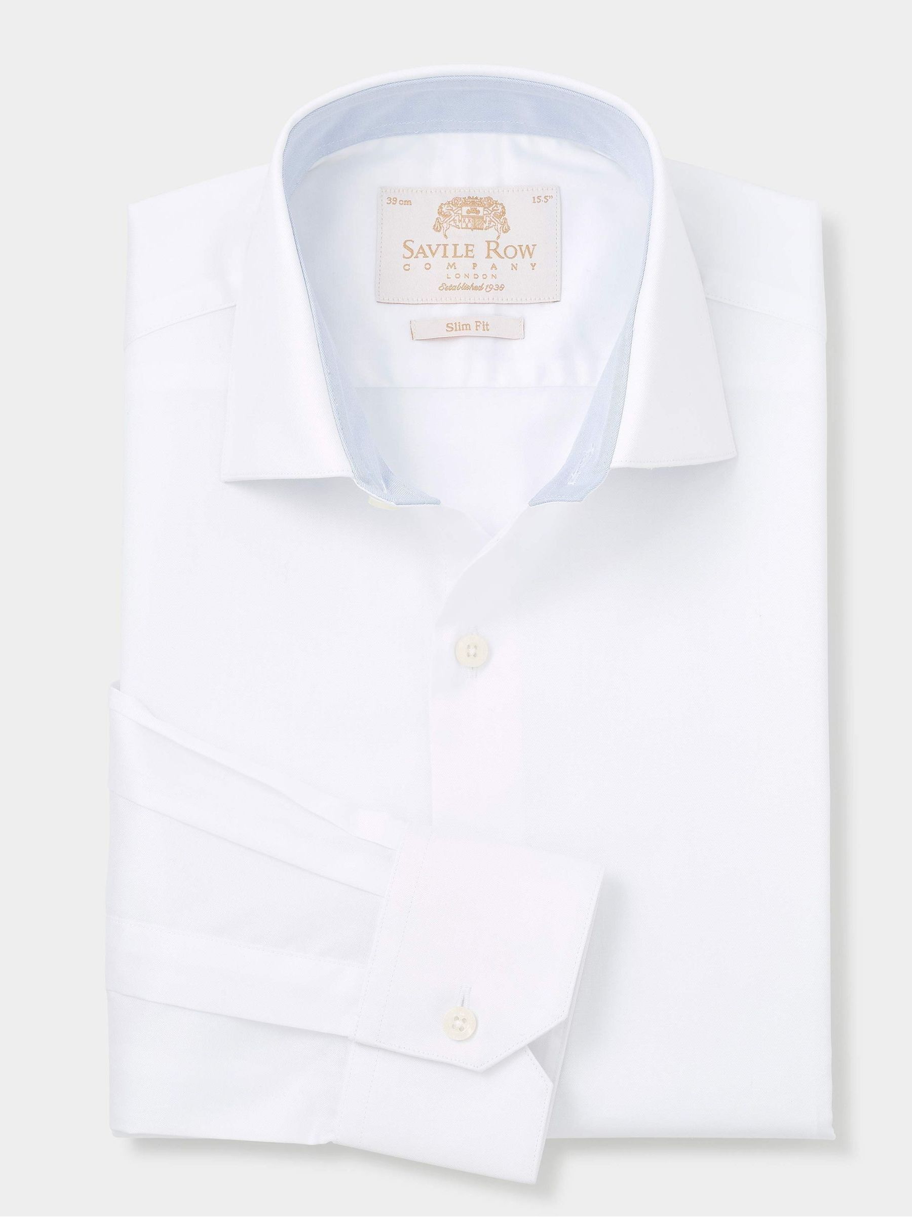 Buy Savile Row Company White Slim Fit Single Cuff Two-Ply Cotton Gold ...